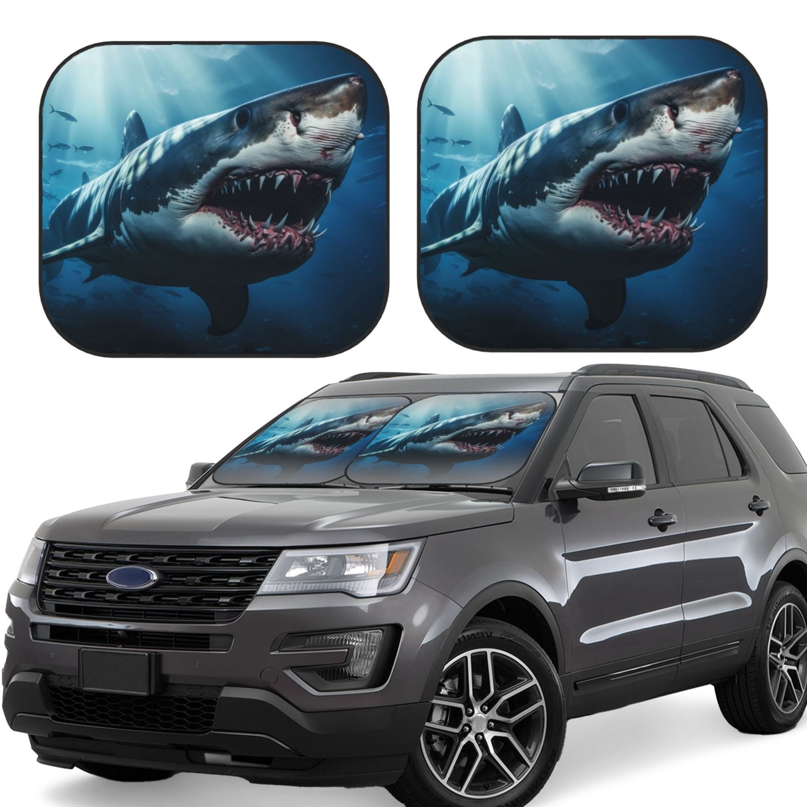 Car Windshield Sun Shade - 3D Realistic Shark Foldable Car Sun Shade ...