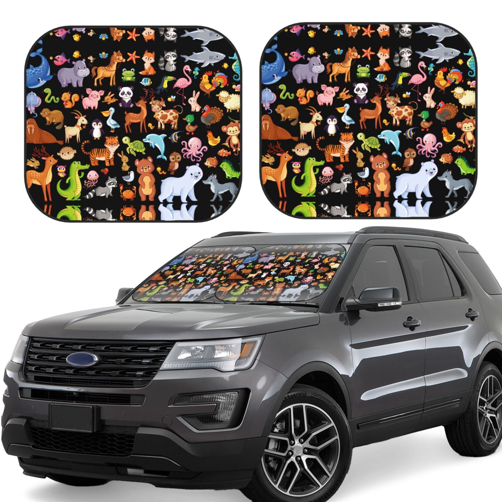 Car Windshield Sun Shade - Animal Cartoon Style Foldable Car Sun Shade ...