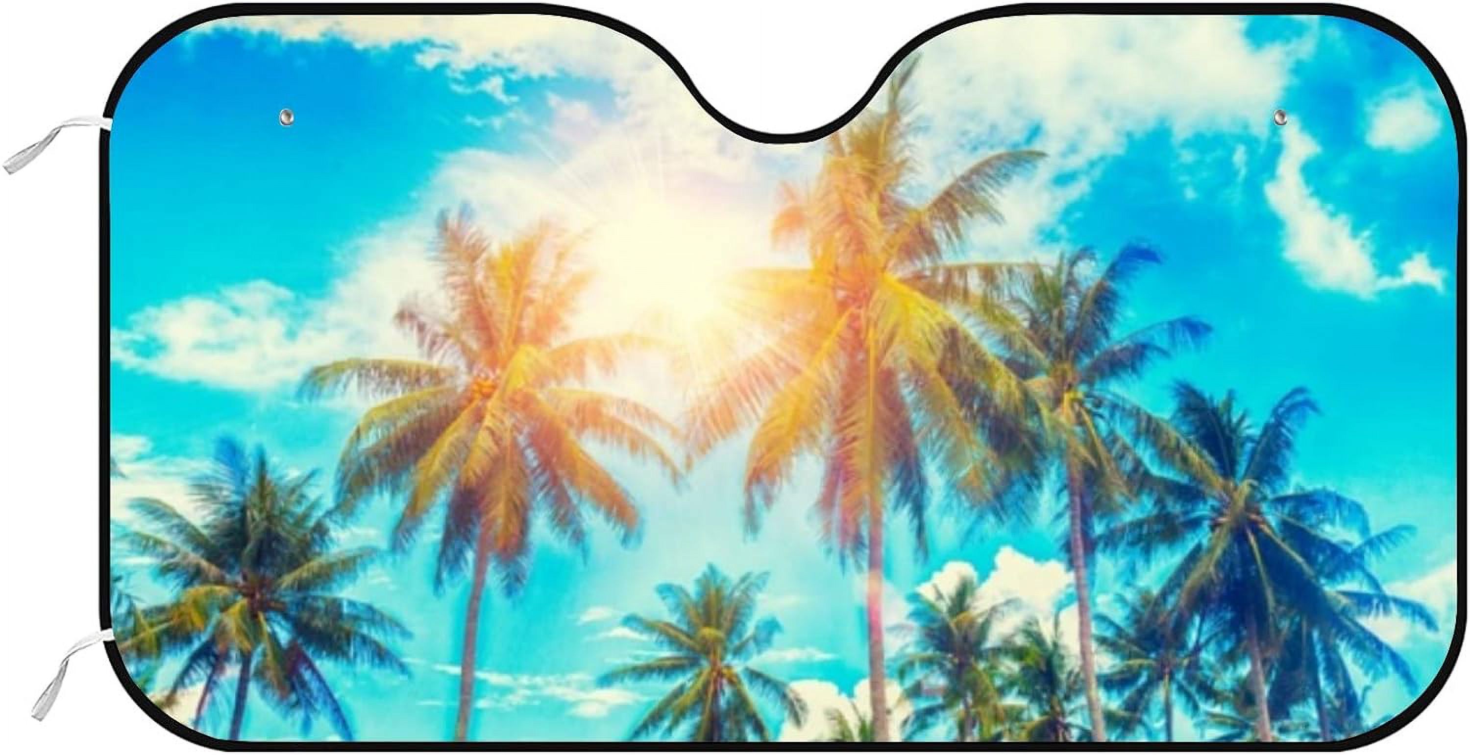 Car Windshield Sun Shade Beach Palm Trees Ocean Sea Blue Sky Sun Visor ...