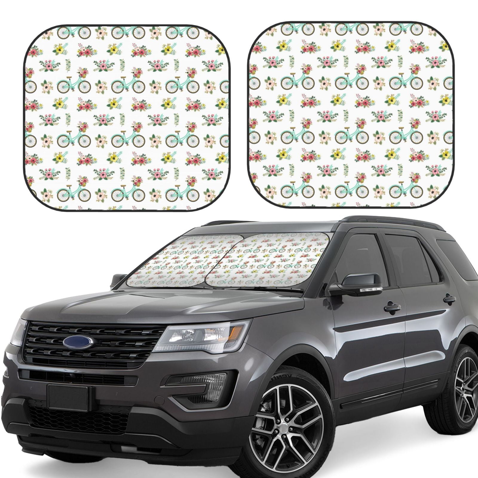 Car Windshield Sun Shade - Bike Pattern flower Foldable Car Sun Shade ...