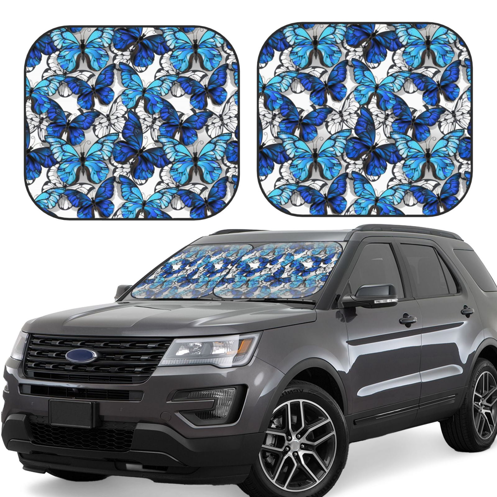 Car Windshield Sun Shade - Blue and White Butterflies Foldable Car Sun ...