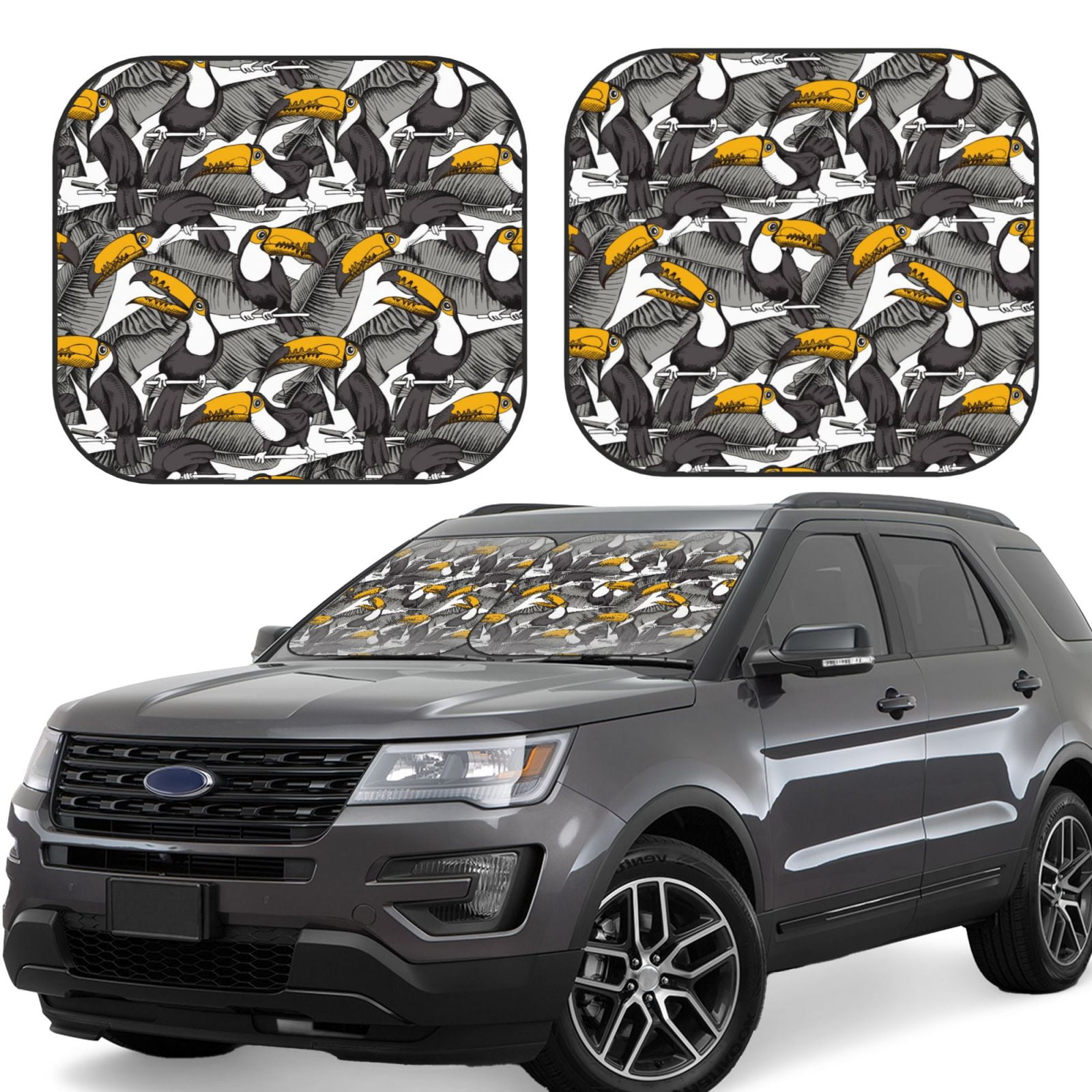 Car Windshield Sun Shade - Cartoon Funny Toucan Bird Plant Foldable Car ...