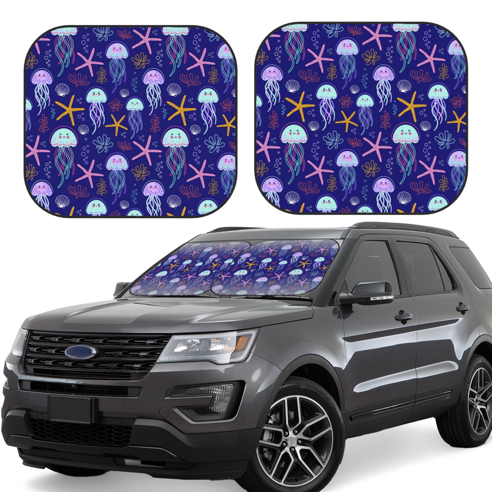 Car Windshield Sun Shade - Cartoon Jellyfish Scallop Foldable Car Sun ...