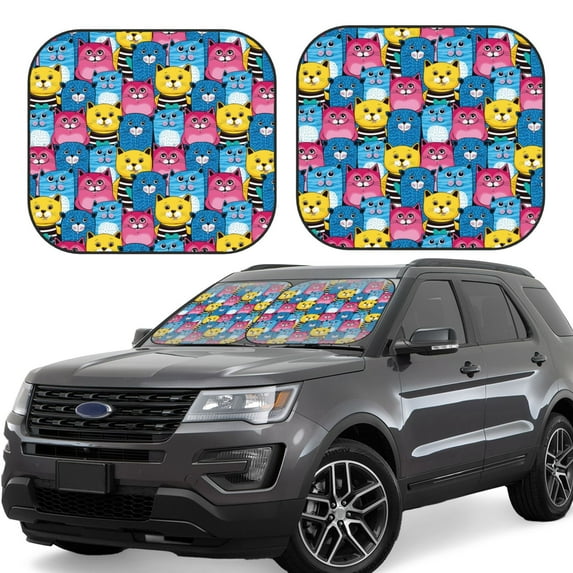 Car Windshield Sun Shade - Classic Colorful Cute Cartoon Cat Foldable ...