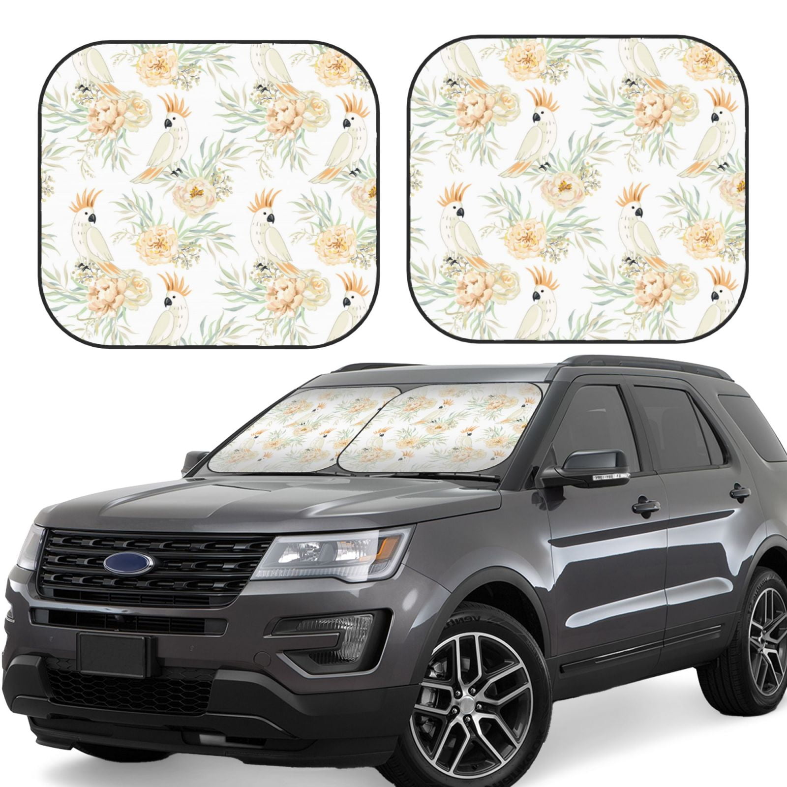 Car Windshield Sun Shade - Color Cute Cockatoo Parrot Flower Foldable ...