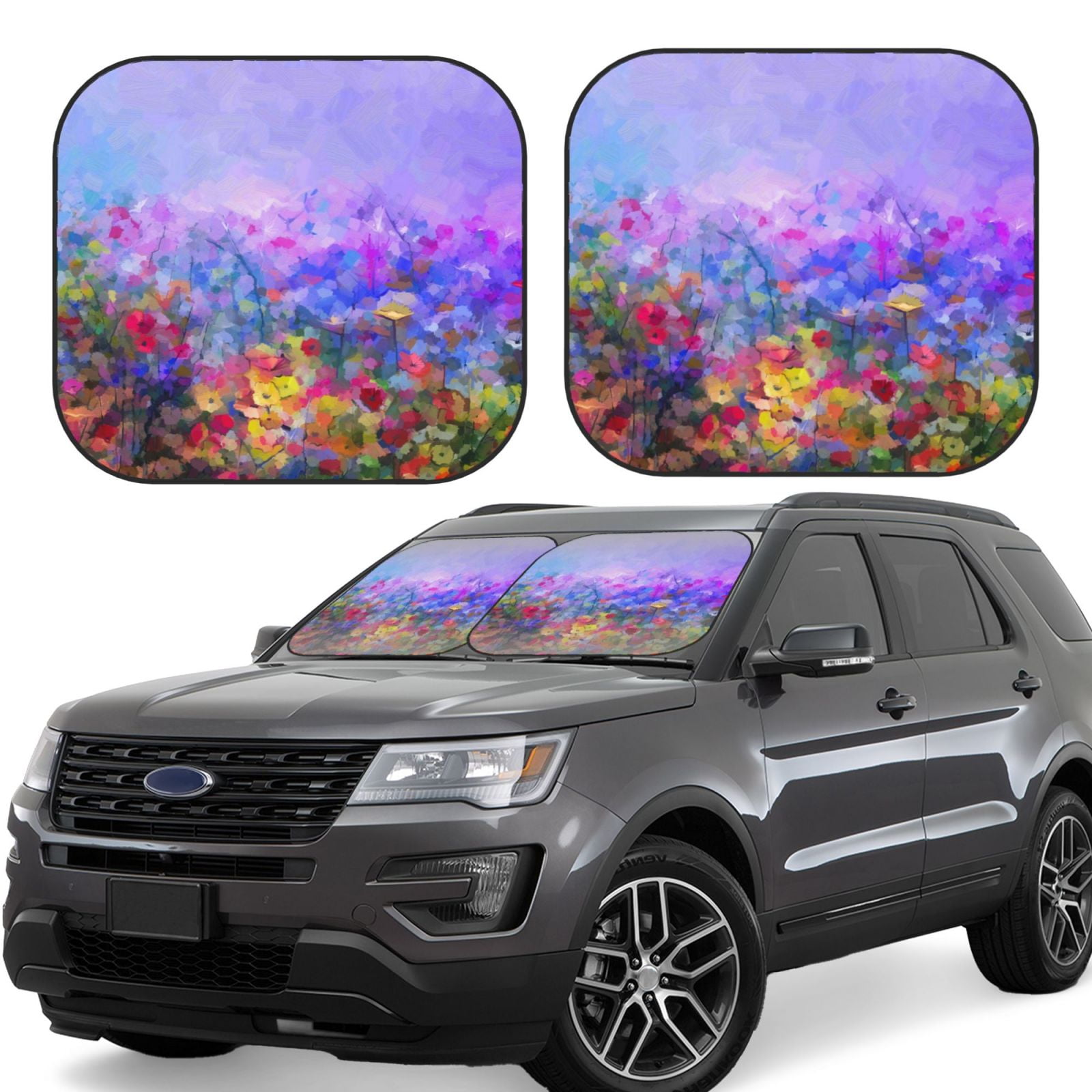 Car Windshield Sun Shade - Colorful Purple Cosmos Flower Foldable Car ...