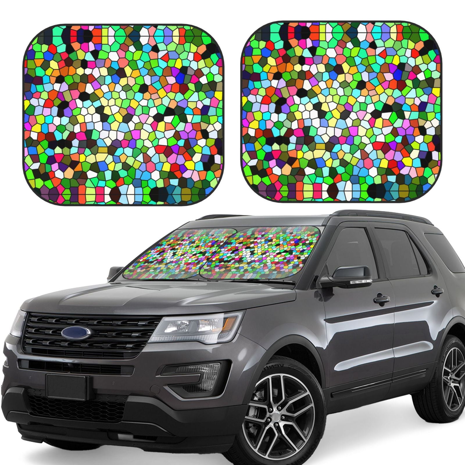 Car Windshield Sun Shade - Colorful Tie Dye Stained Glass Foldable Car ...