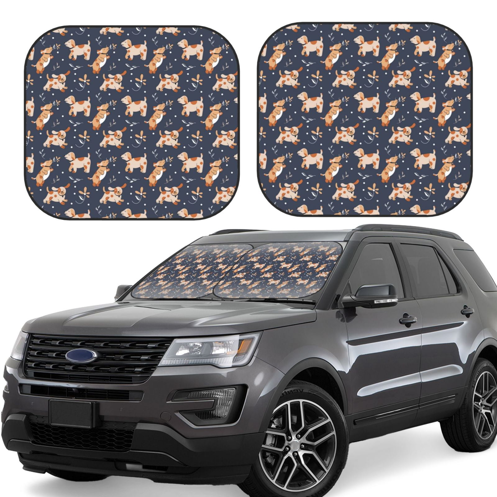 Car Windshield Sun Shade - Cute Dog Puppy flower Foldable Car Sun Shade ...