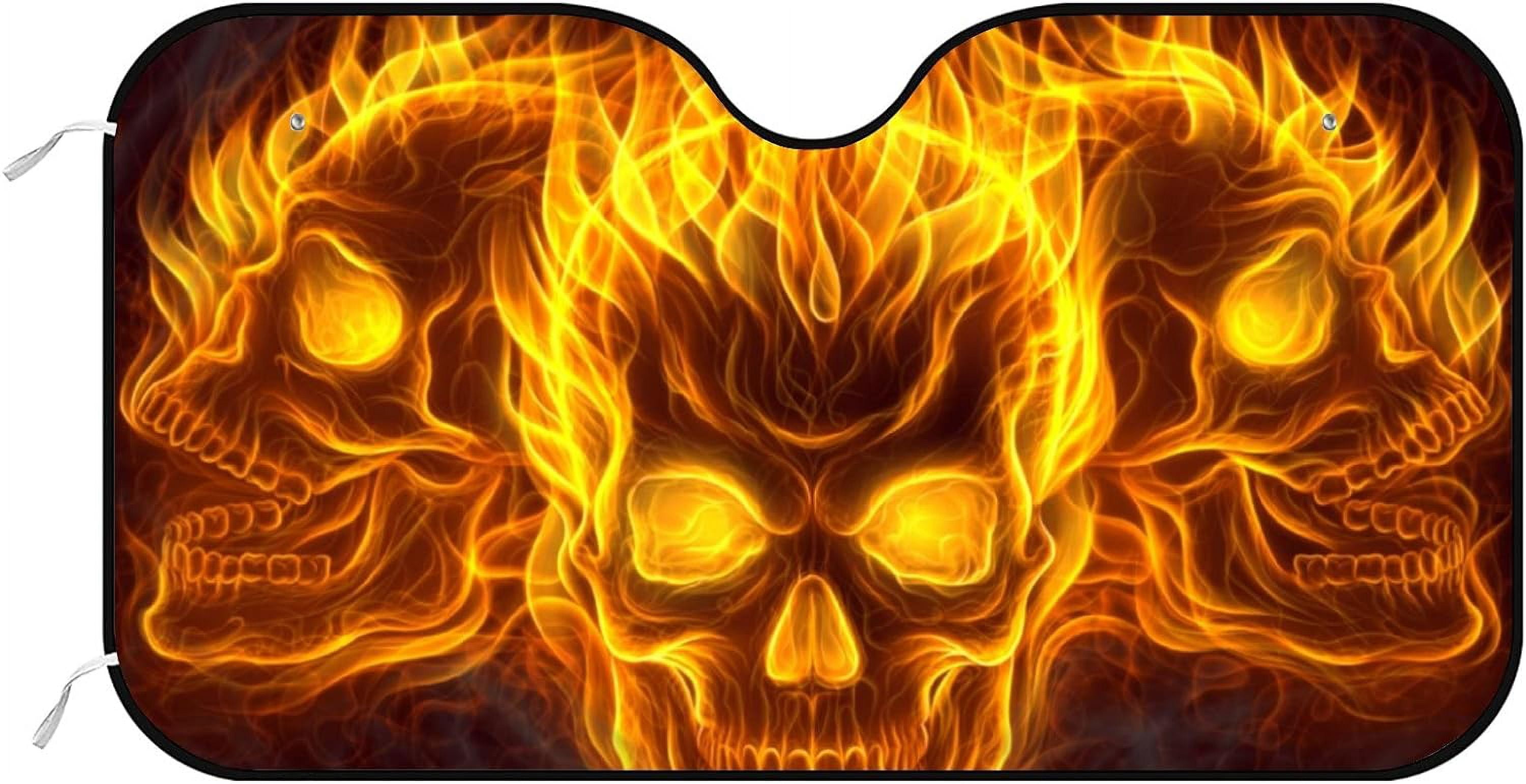 Car Windshield Sun Shade Cute Skulls Halloween Vintage Fire Sun Visor ...