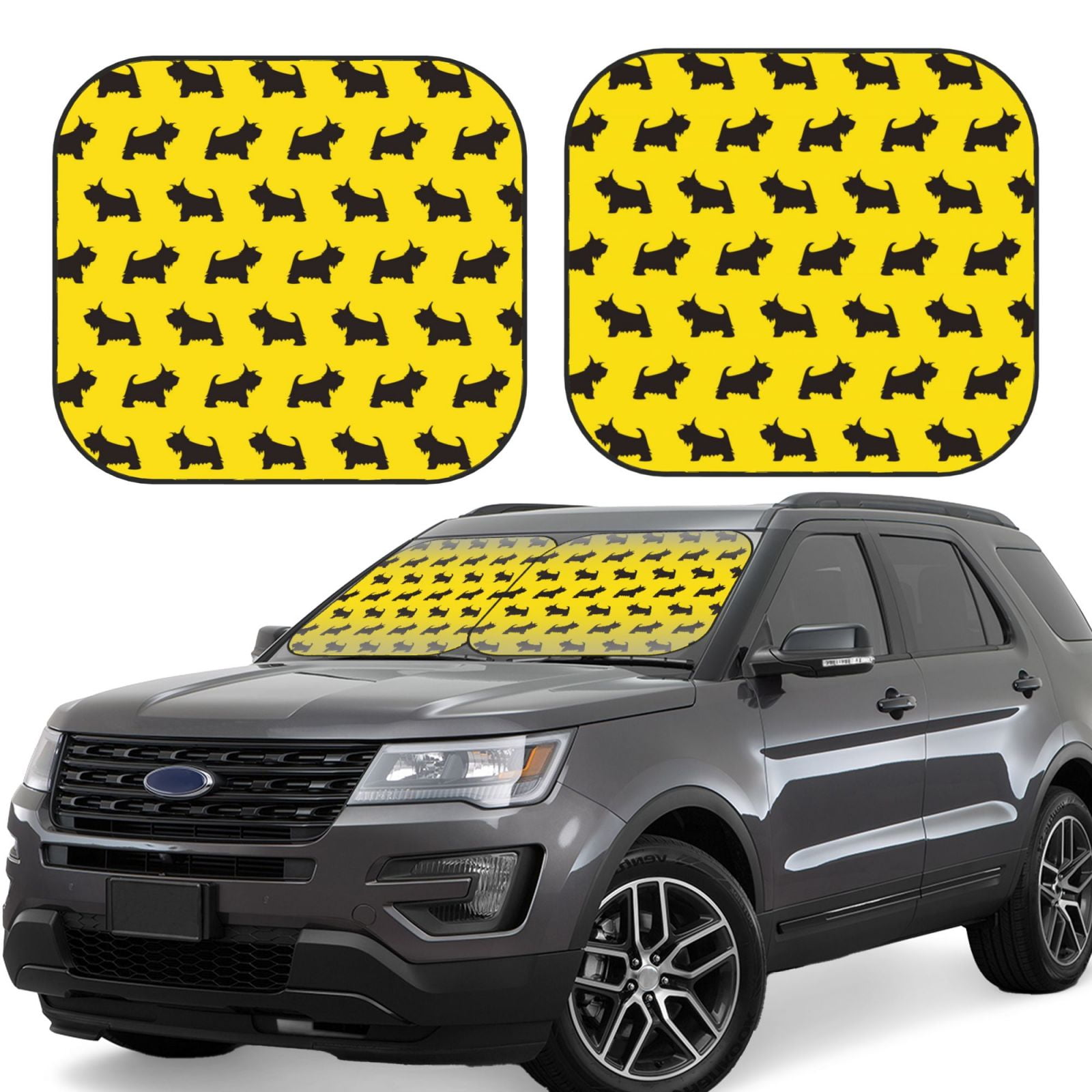 Car Windshield Sun Shade - Cute black Dog yellow Foldable Car Sun Shade ...