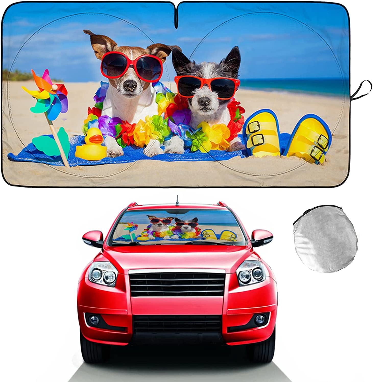 Car Windshield Sun Shade, Dogs & Flower Auto Sun Shade Foldable for ...