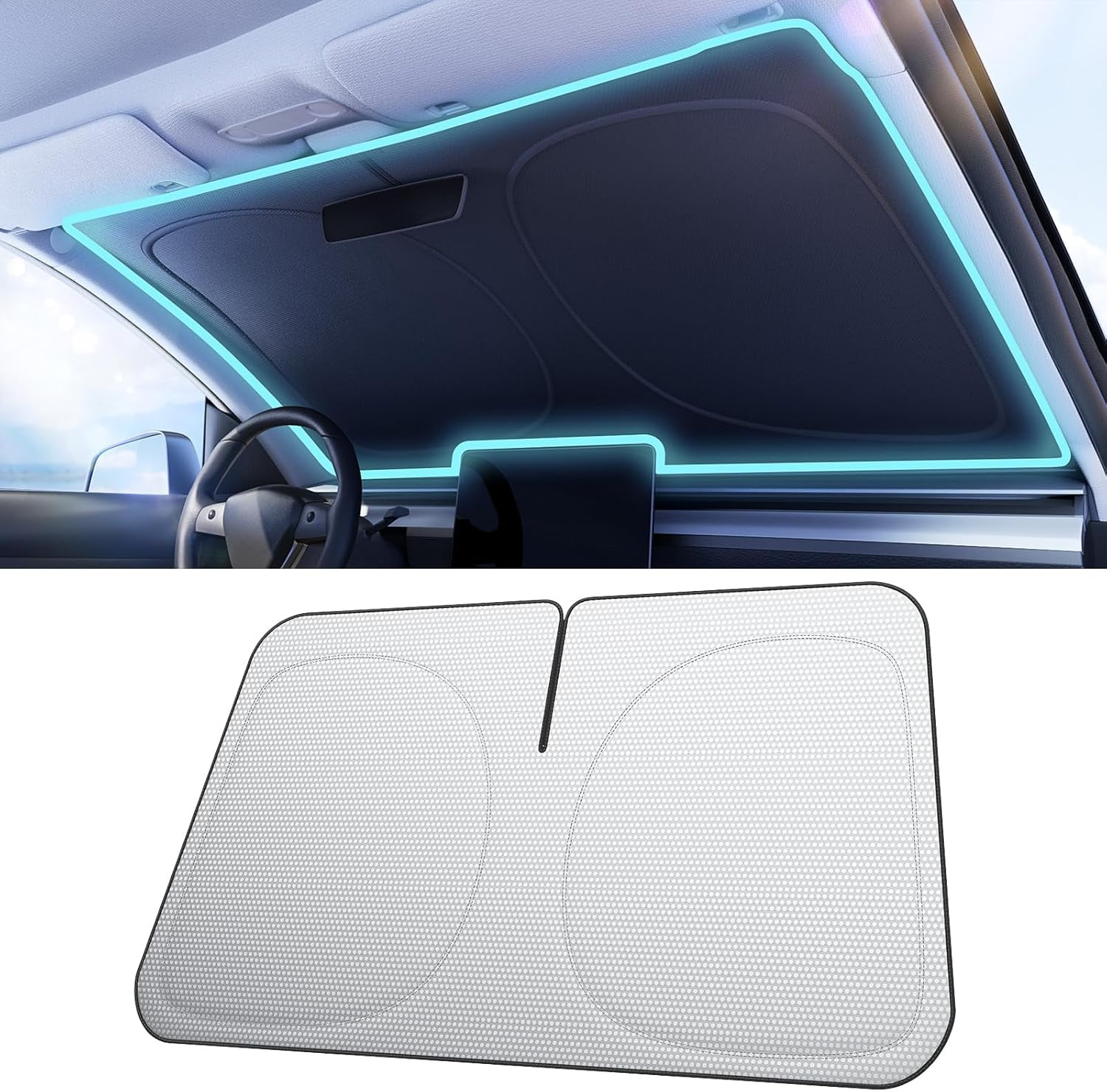 Car Windshield Sun Shade [Dot Matrix Reflective Coating] Extended Edge ...