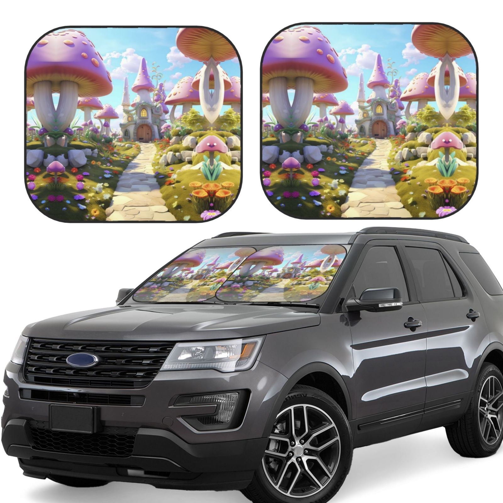 Car Windshield Sun Shade - Dreamy Pink Mushroom House Foldable Car Sun ...