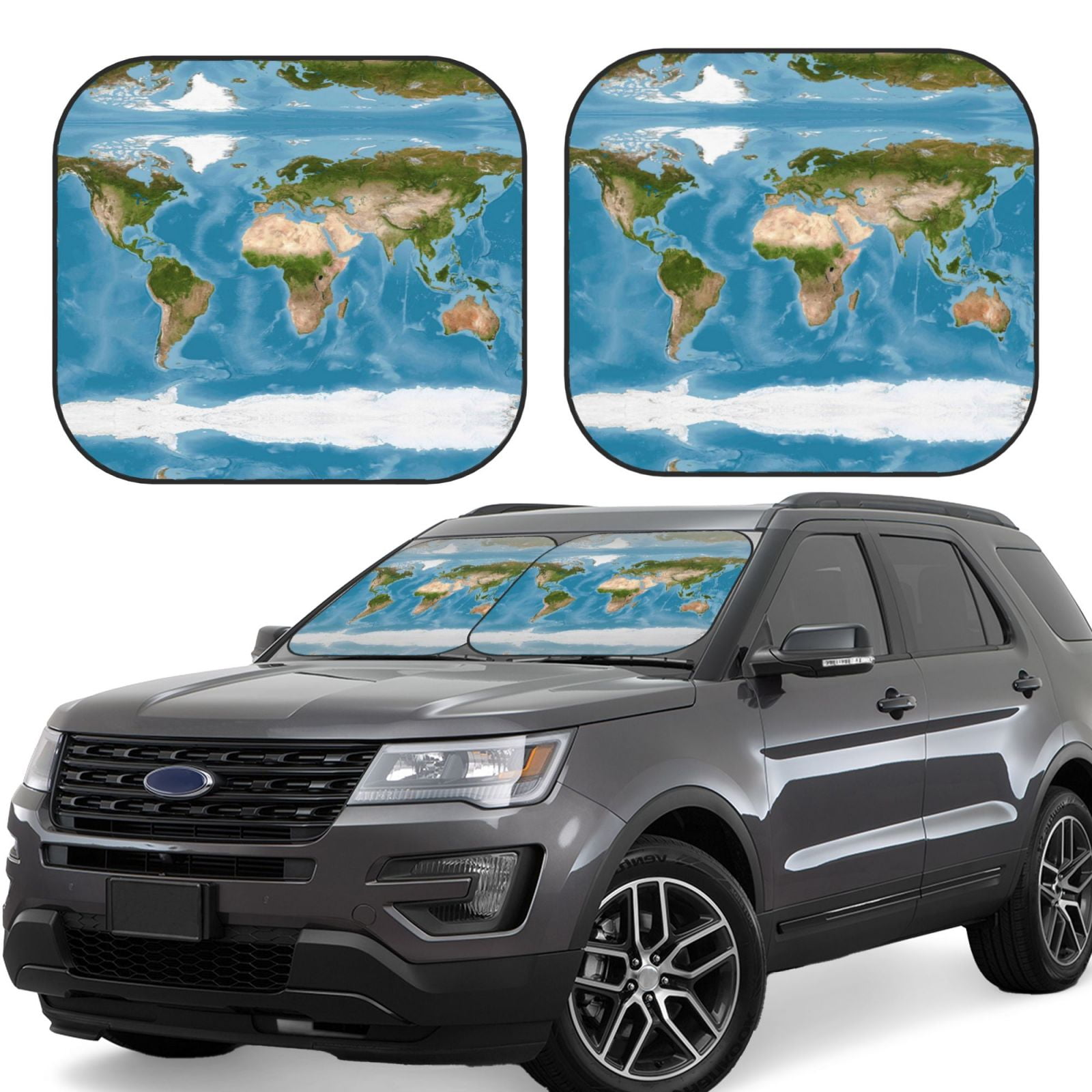 Car Windshield Sun Shade - Earth View World Map Foldable Car Sun Shade, Sun Visor for Car ...