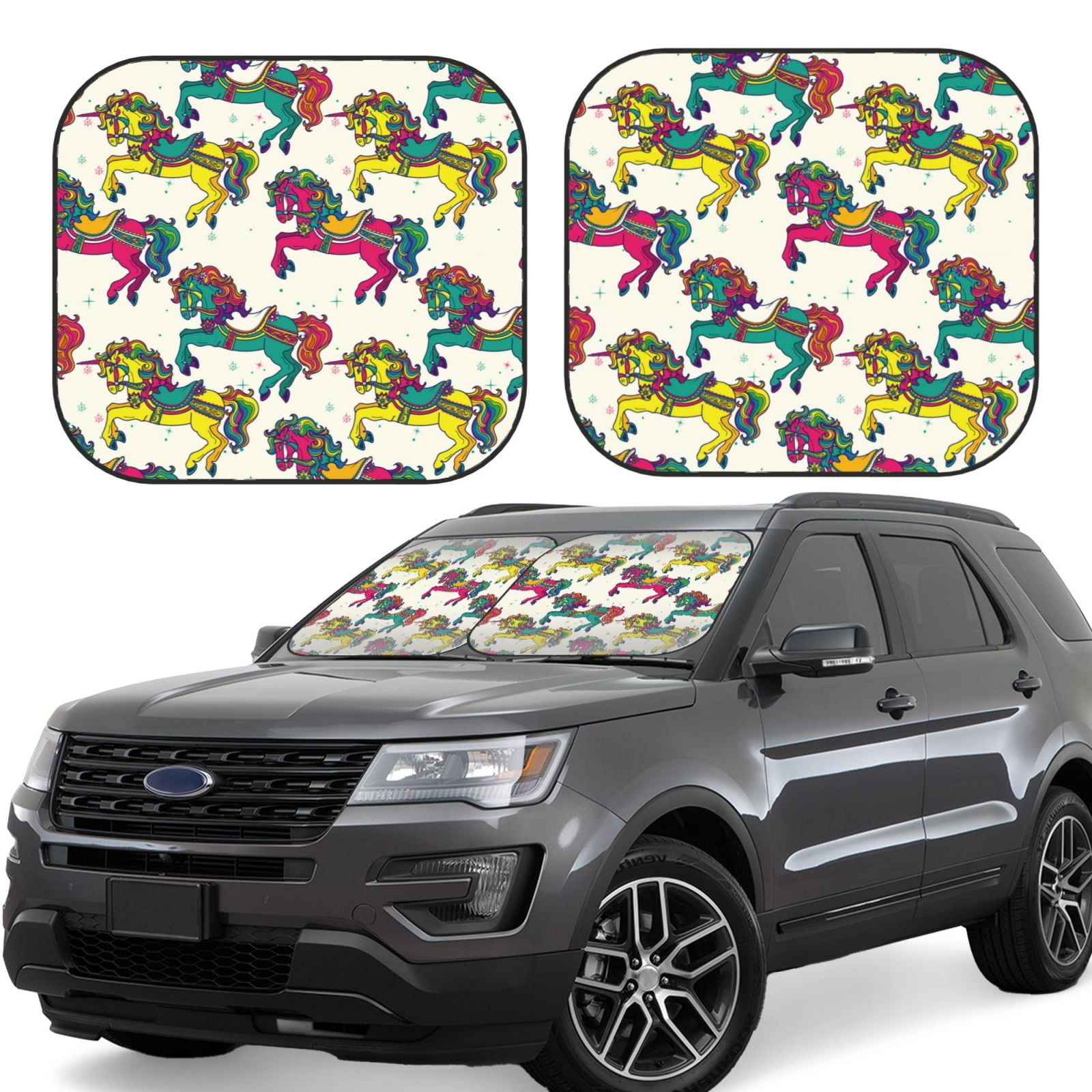 Car Windshield Sun Shade - Exotic Colorful Cute Horse Foldable Car Sun ...