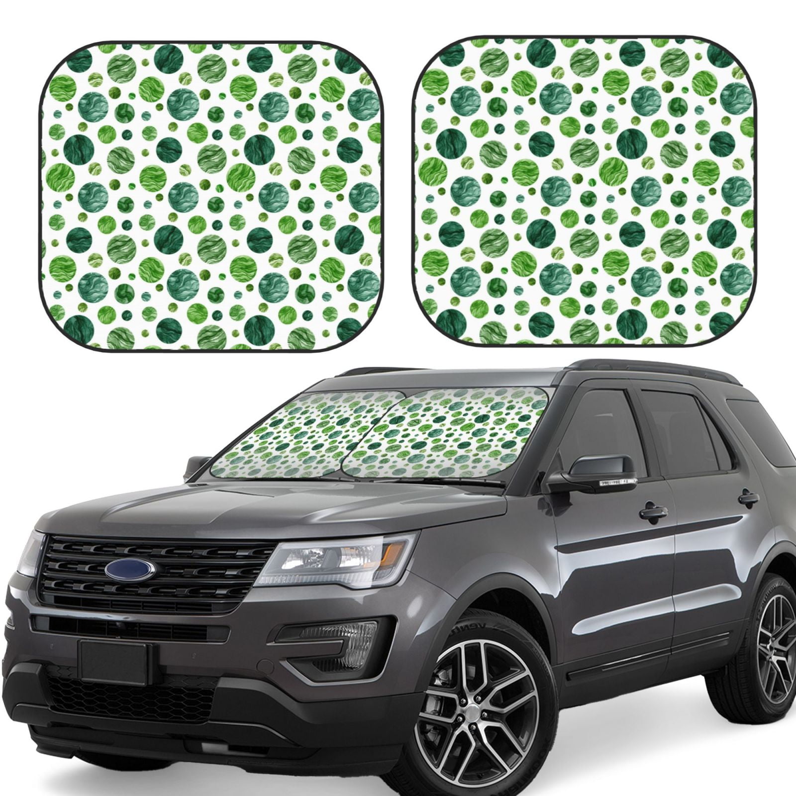 Car Windshield Sun Shade Foldable, Abstract green Polka Dots 2 Piece ...