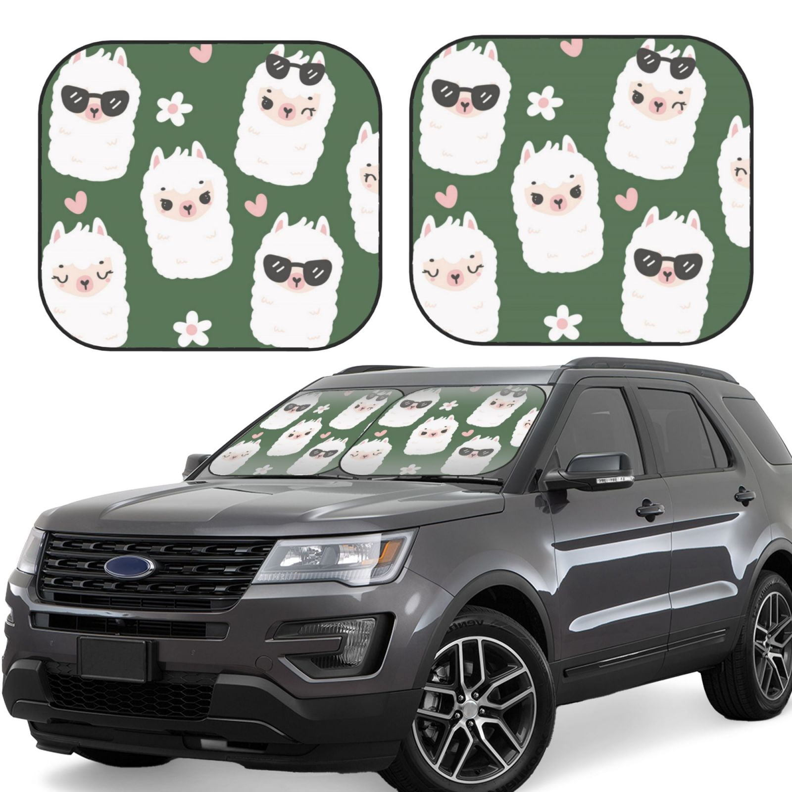 Car Windshield Sun Shade Foldable, Alpaca Faces 2 Piece Car Sun Shade ...