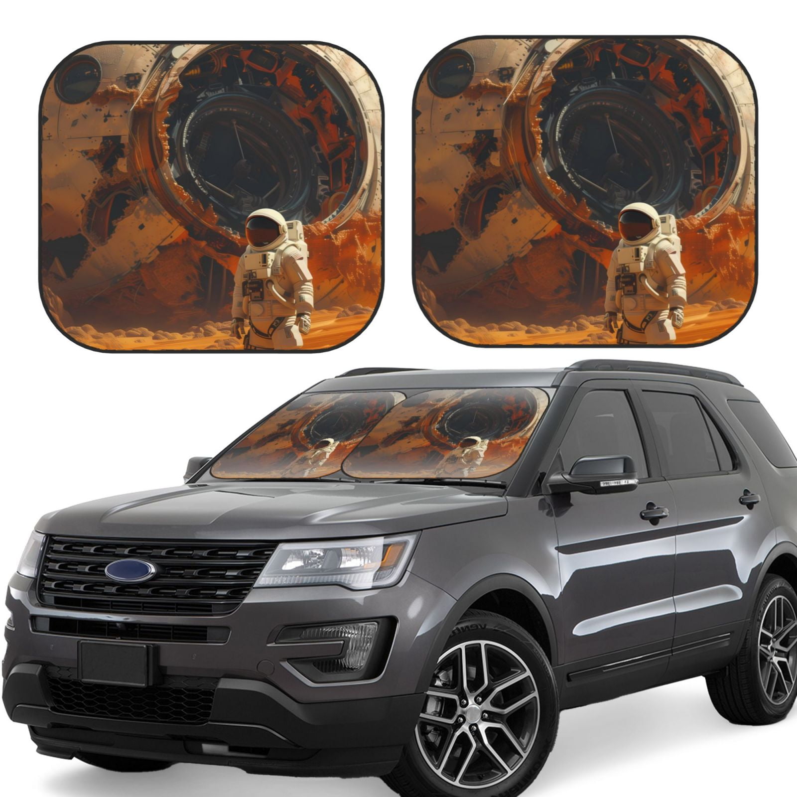 Car Windshield Sun Shade Foldable, Astronaut Exploring Mars 2 Piece Car ...