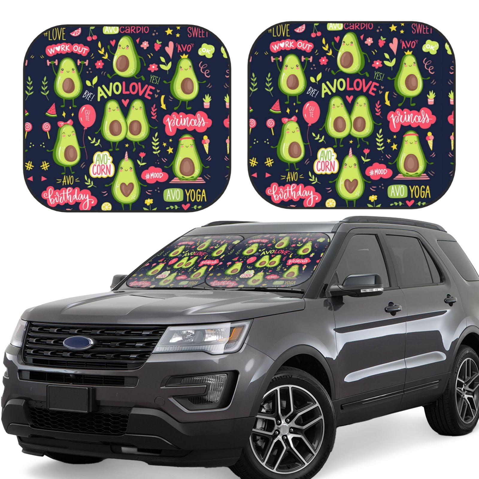 Car Windshield Sun Shade Foldable, Avocado Love 2 Piece Car Sun Shade ...