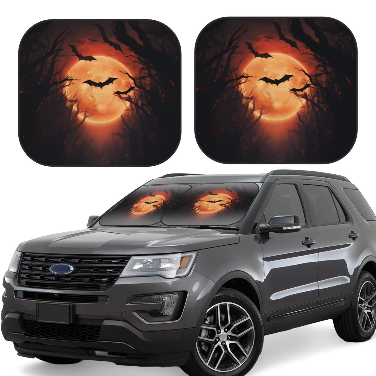 Car Windshield Sun Shade Foldable, Bat Sun Forest Path 2 Piece Car Sun ...