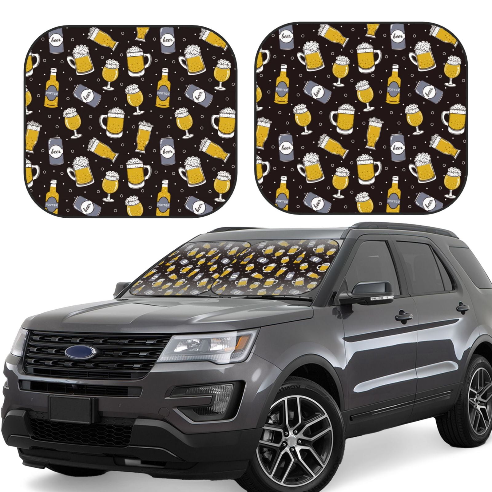 Car Windshield Sun Shade Foldable, Beer In A Bottle 2 Piece Car Sun Shade Windshield Reflect ...