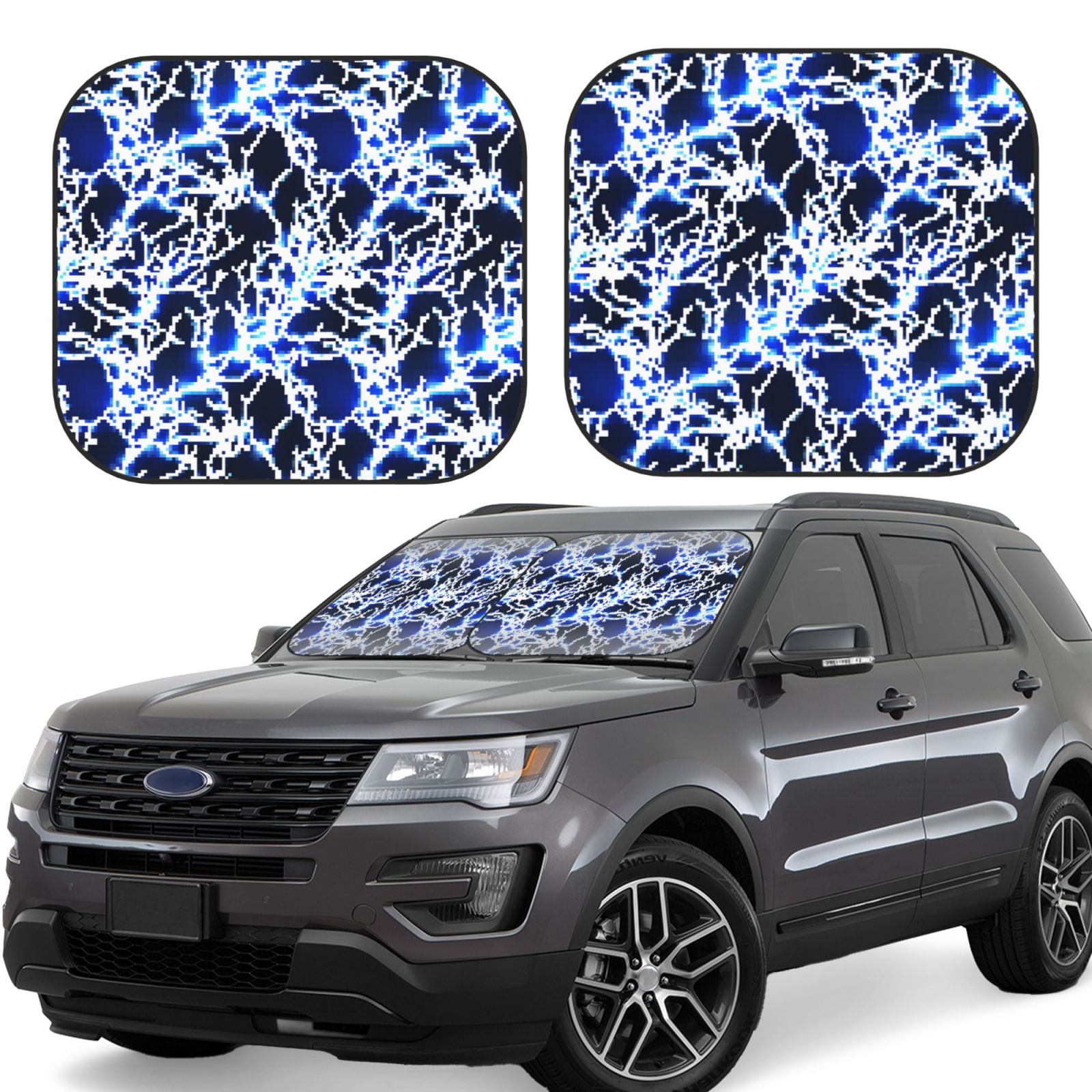 Car Windshield Sun Shade Foldable, Blue Lightning2 2 Piece Car Sun ...