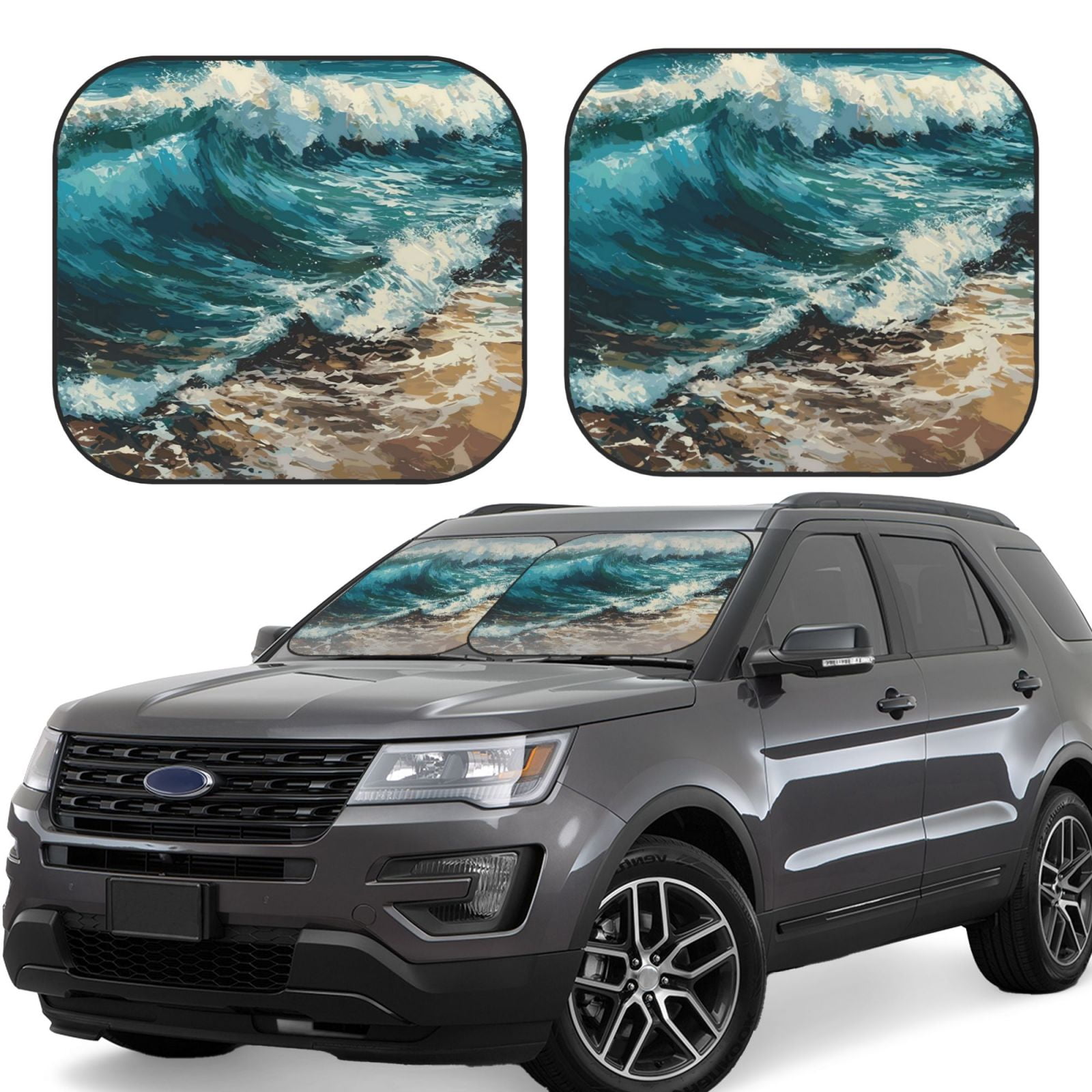 Car Windshield Sun Shade Foldable, Blue Ocean Waves 2 Piece Car Sun ...