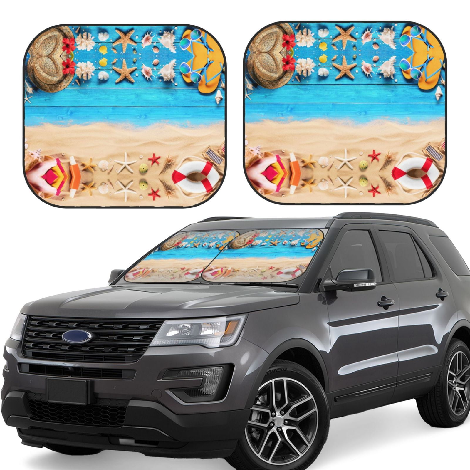 Car Windshield Sun Shade Foldable, Boards and Beach 2 Piece Car Sun ...