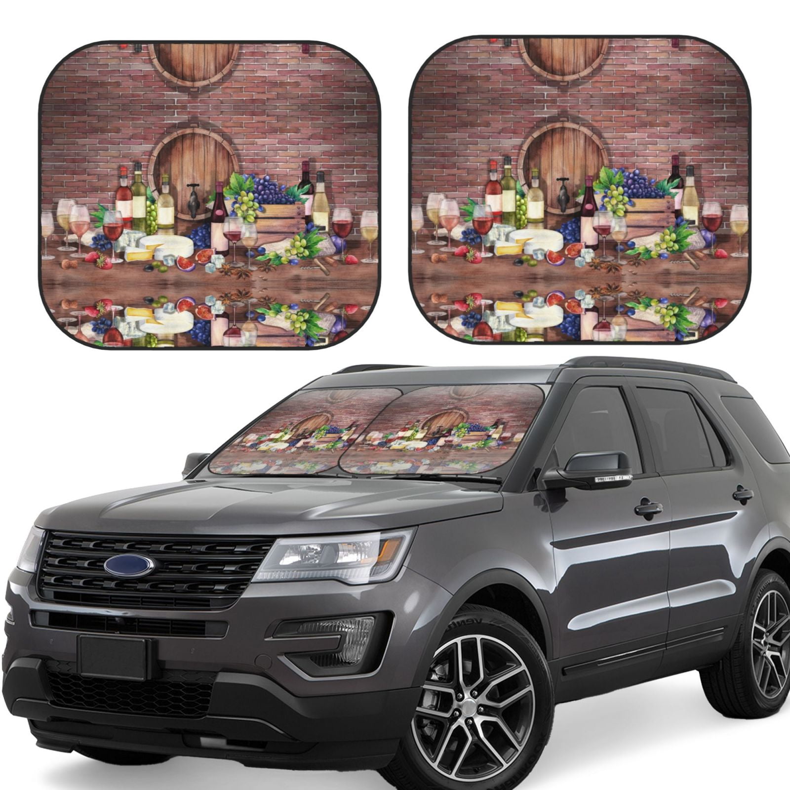 Car Windshield Sun Shade Foldable, Bottle Glass Red Wine 2 Piece Car ...