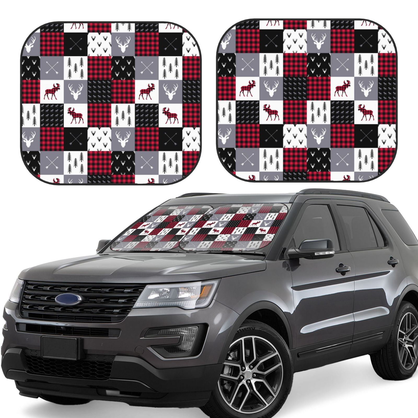 Car Windshield Sun Shade Foldable, Buffalo plaid Elk arrows deer moose ...