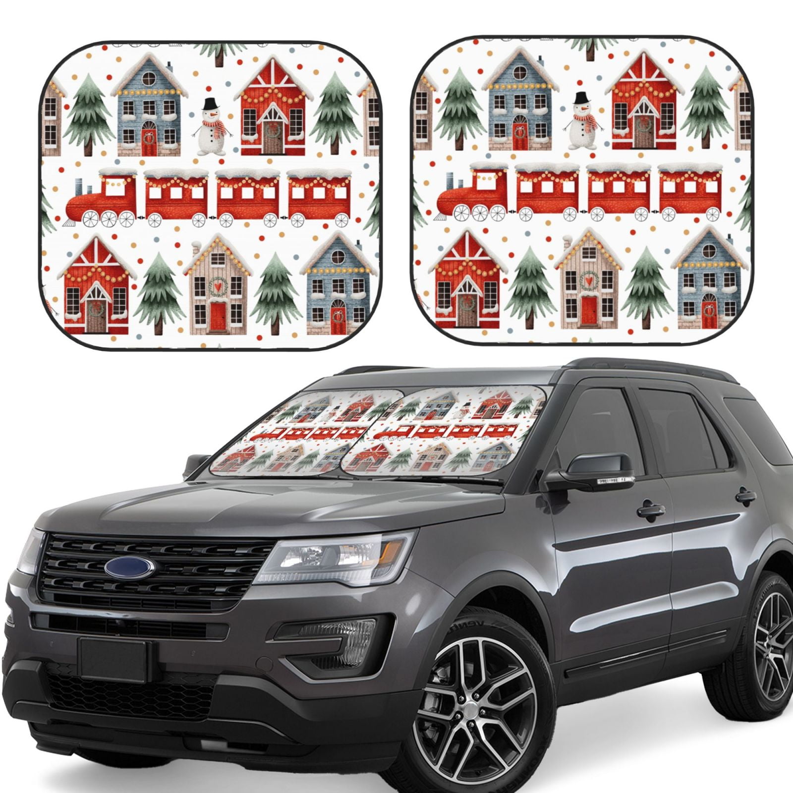 Car Windshield Sun Shade Foldable, Christmas Houses 2 Piece Car Sun ...
