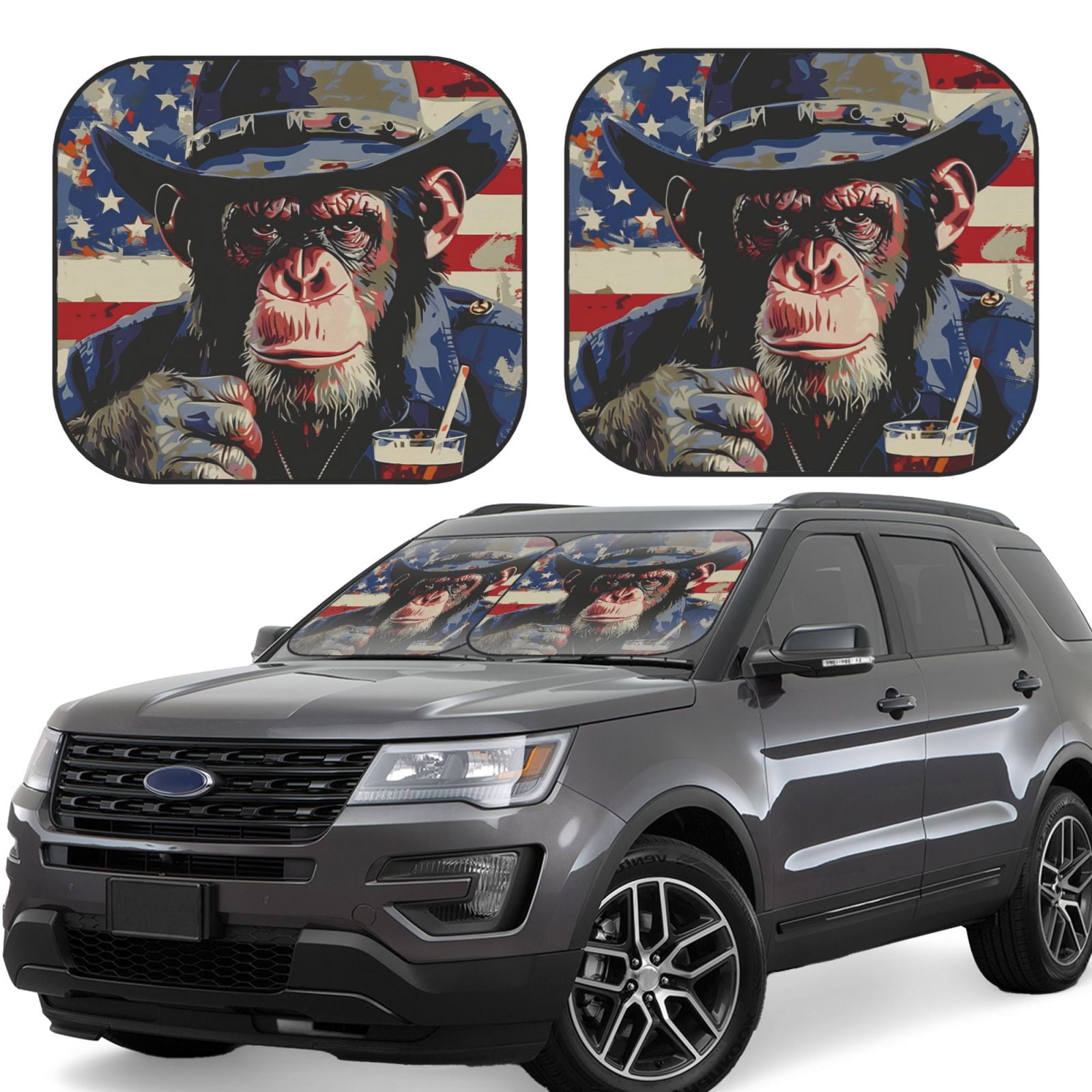 Car Windshield Sun Shade Foldable, Cool Chimp with Drink 2 Piece Car ...