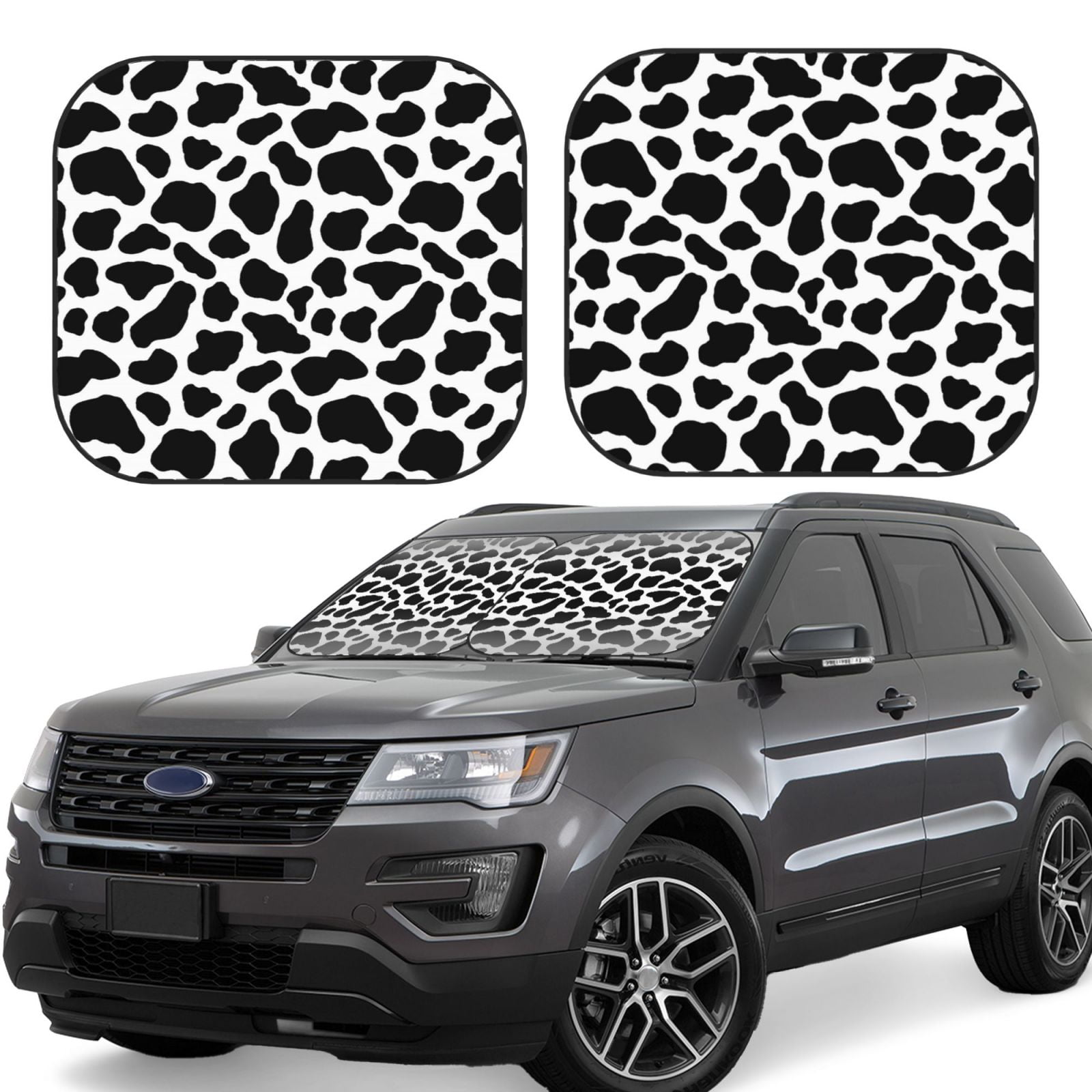 Car Windshield Sun Shade Foldable, Cow black white print cute 2 Piece ...