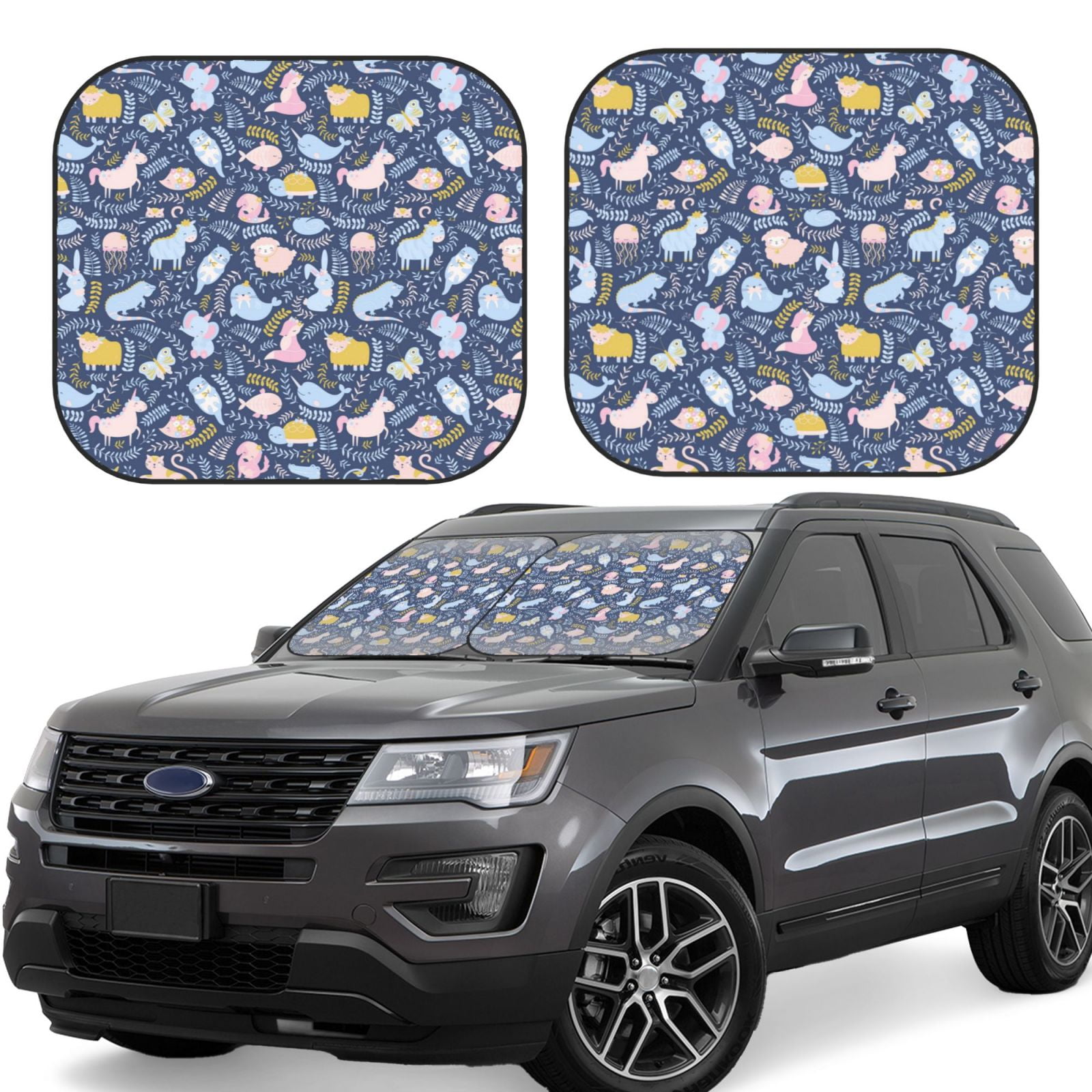 Car Windshield Sun Shade Foldable, Cute Baby Animals 2 Piece Car Sun ...