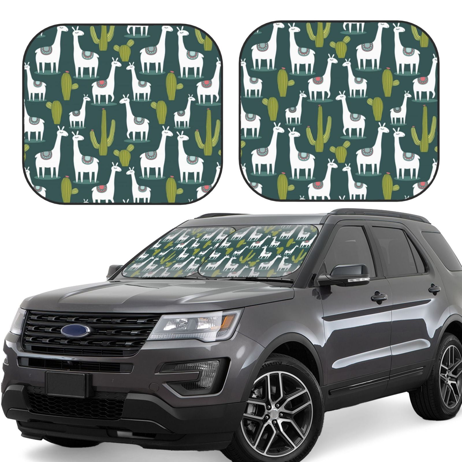 Car Windshield Sun Shade Foldable, Cute alpaca Lamas cacti 2 Piece Car ...