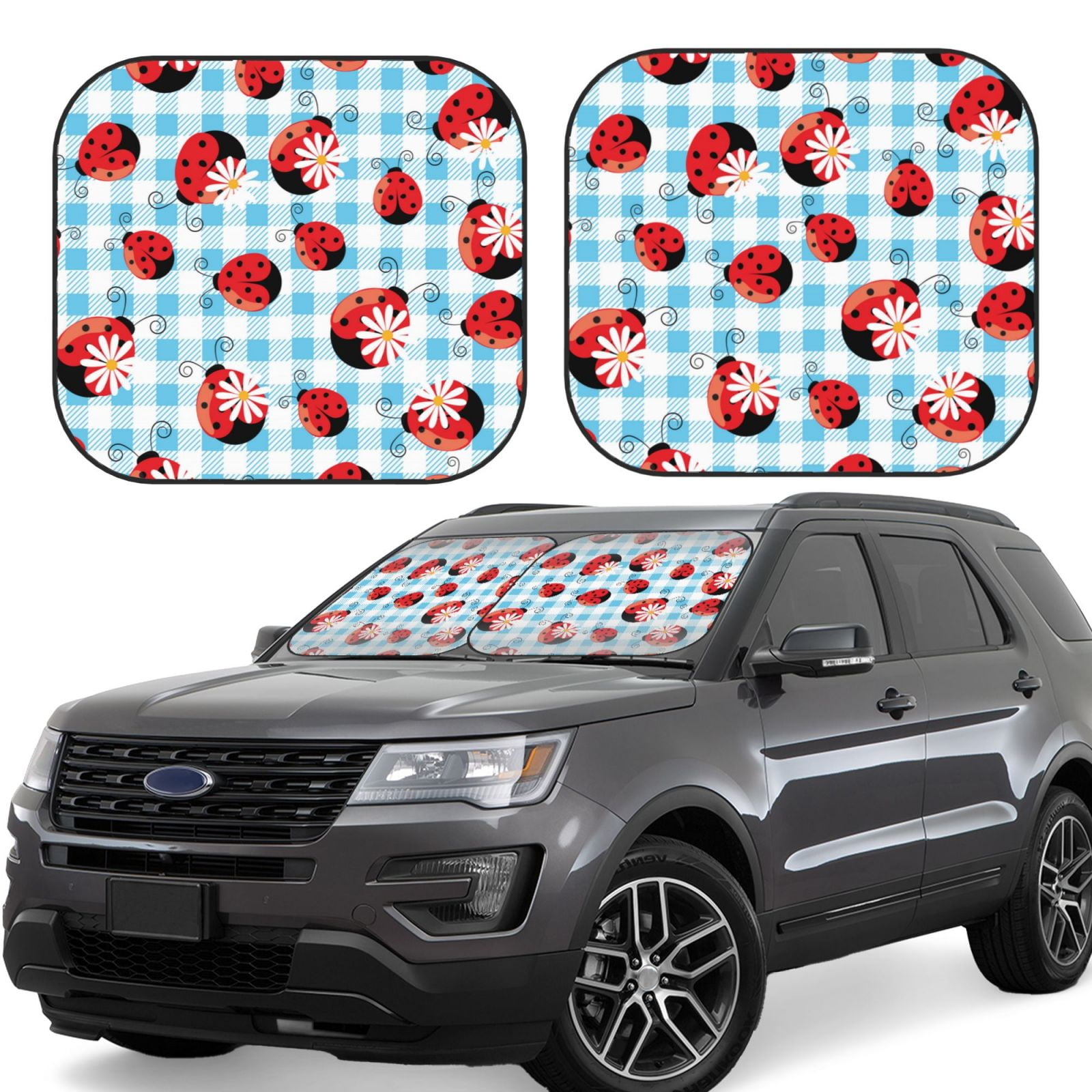Car Windshield Sun Shade Foldable, Flowers and Lady Bugs 2 Piece Car ...