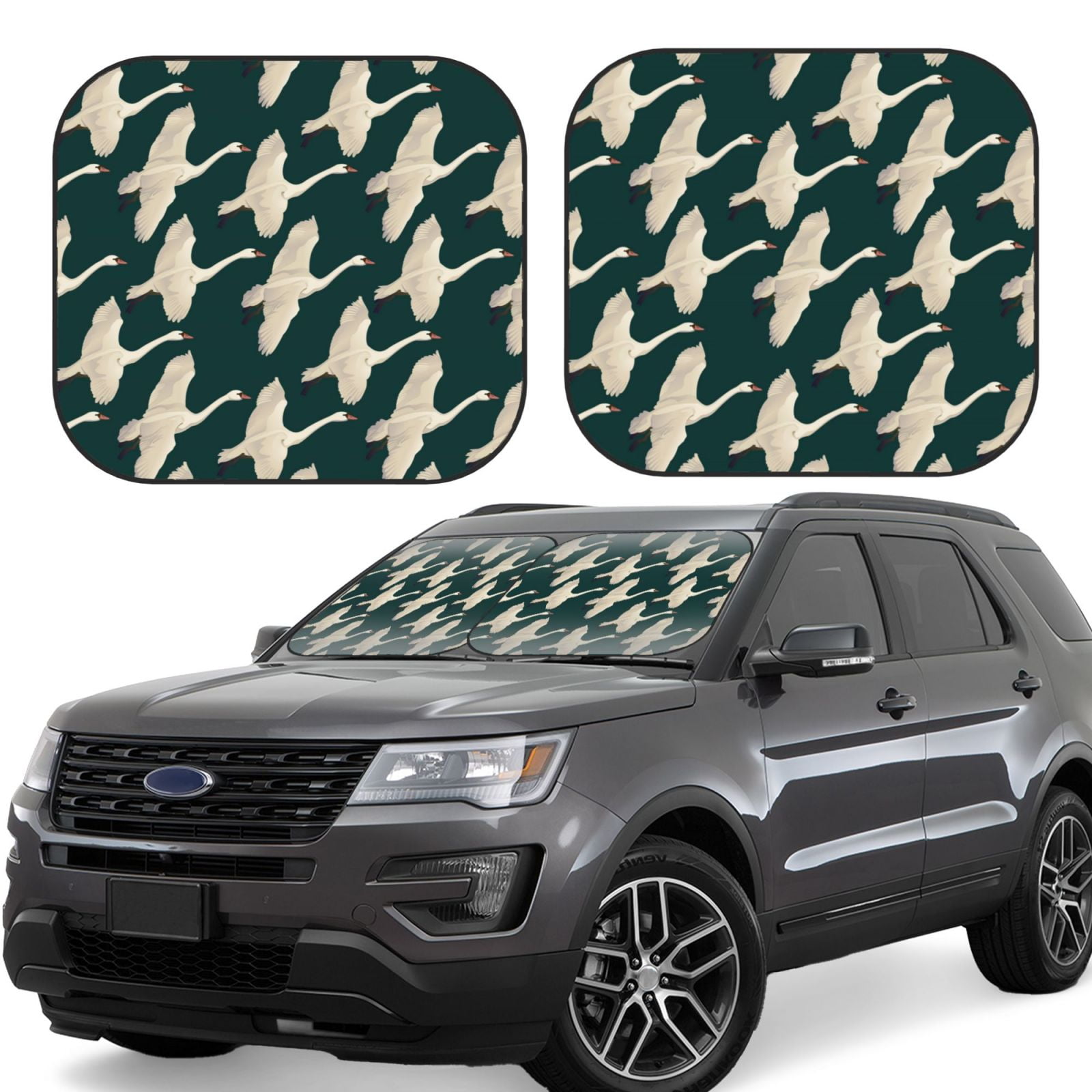 Car Windshield Sun Shade Foldable, Flying Swans 2 Piece Car Sun Shade ...