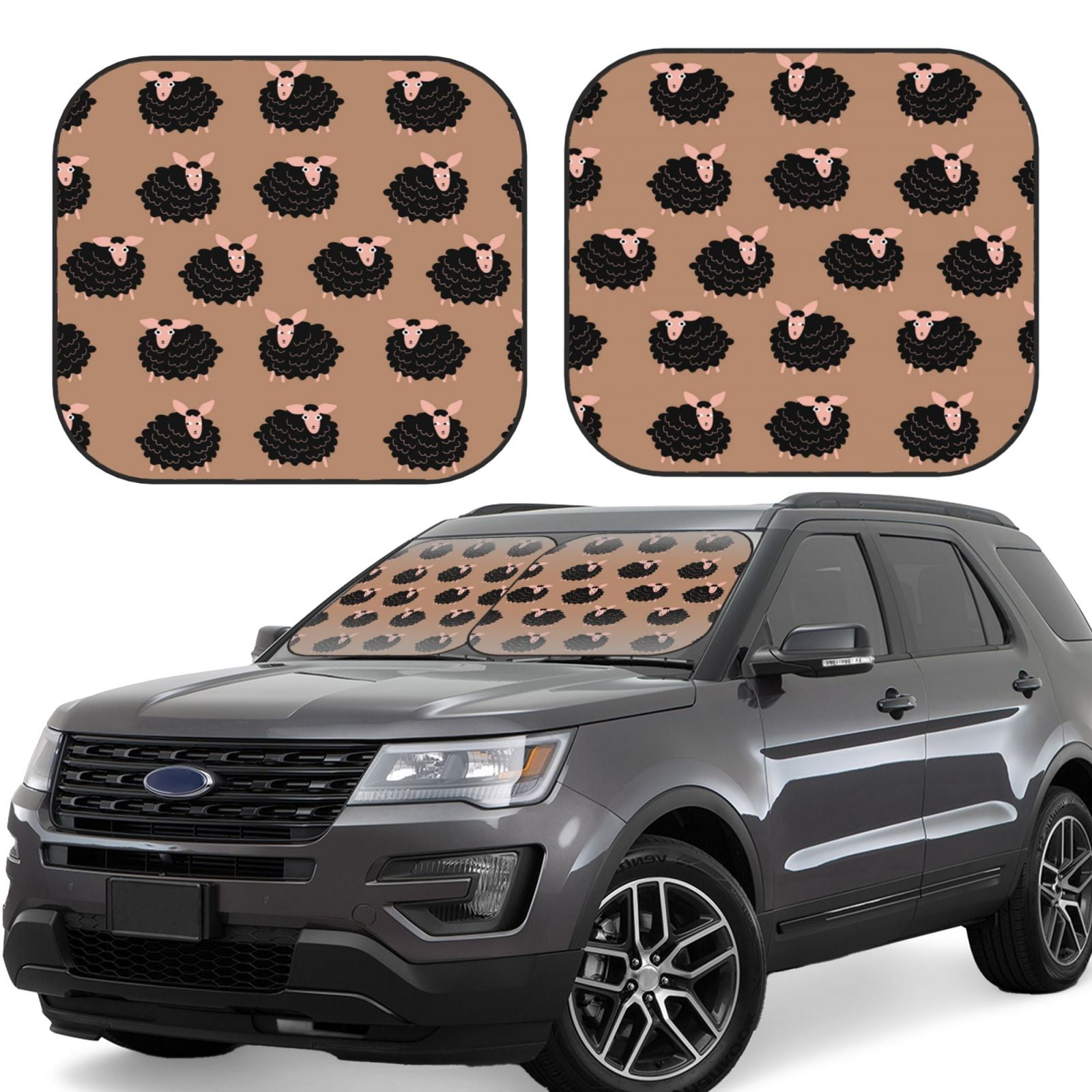Car Windshield Sun Shade Foldable, Funny Black sheep cute 2 Piece Car ...