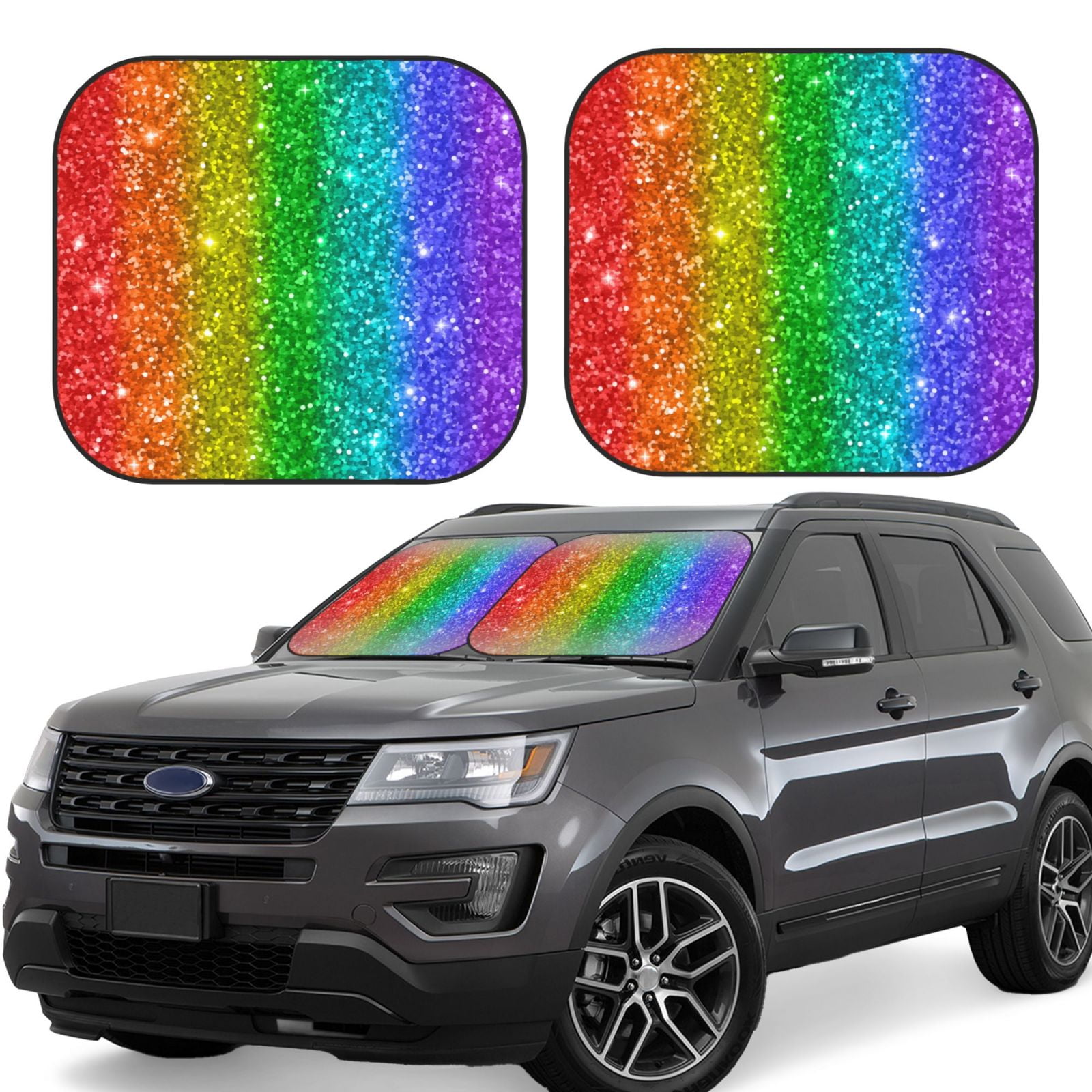 Car Windshield Sun Shade Foldable, Glitter Rainbow PrintA 2 Piece Car ...