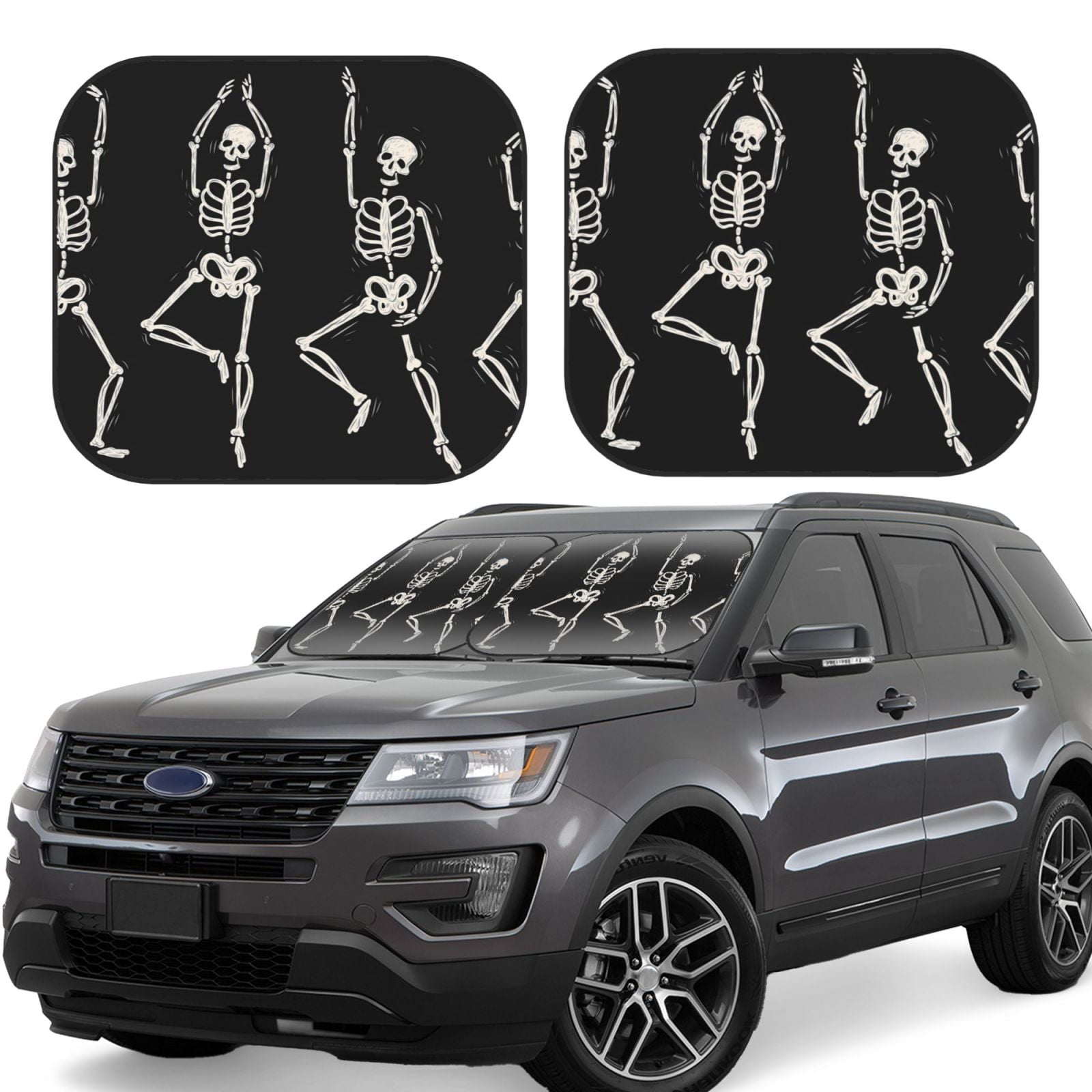 Car Windshield Sun Shade Foldable, Halloween Dancing Skulls 2 Piece Car ...