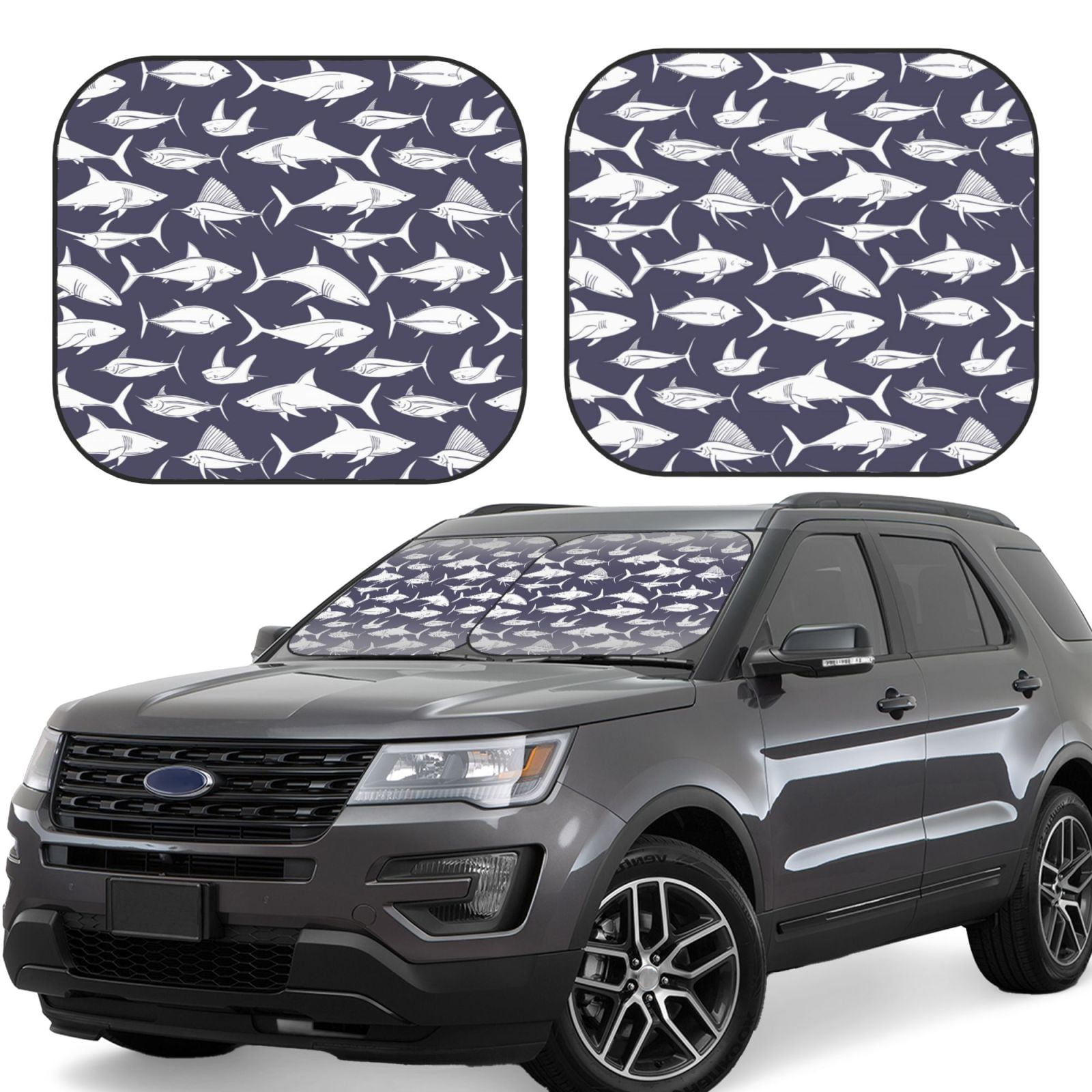 Car Windshield Sun Shade Foldable, Hand drawn fish sharks cool 2 Piece ...