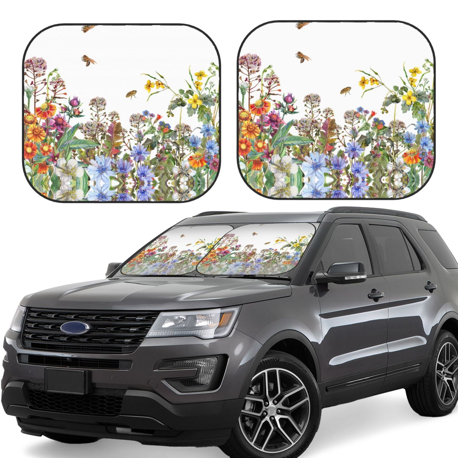 Car Windshield Sun Shade Foldable, Herbs and Wildflowers 2 Piece Car ...