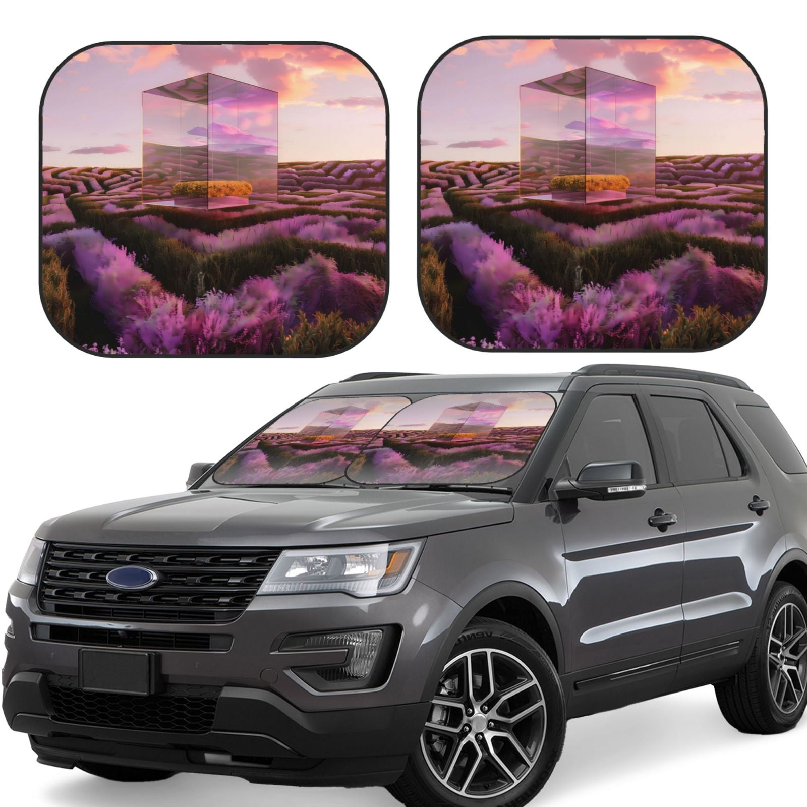 Car Windshield Sun Shade Foldable, Lavender Fields Mirror Cube 2 Piece ...