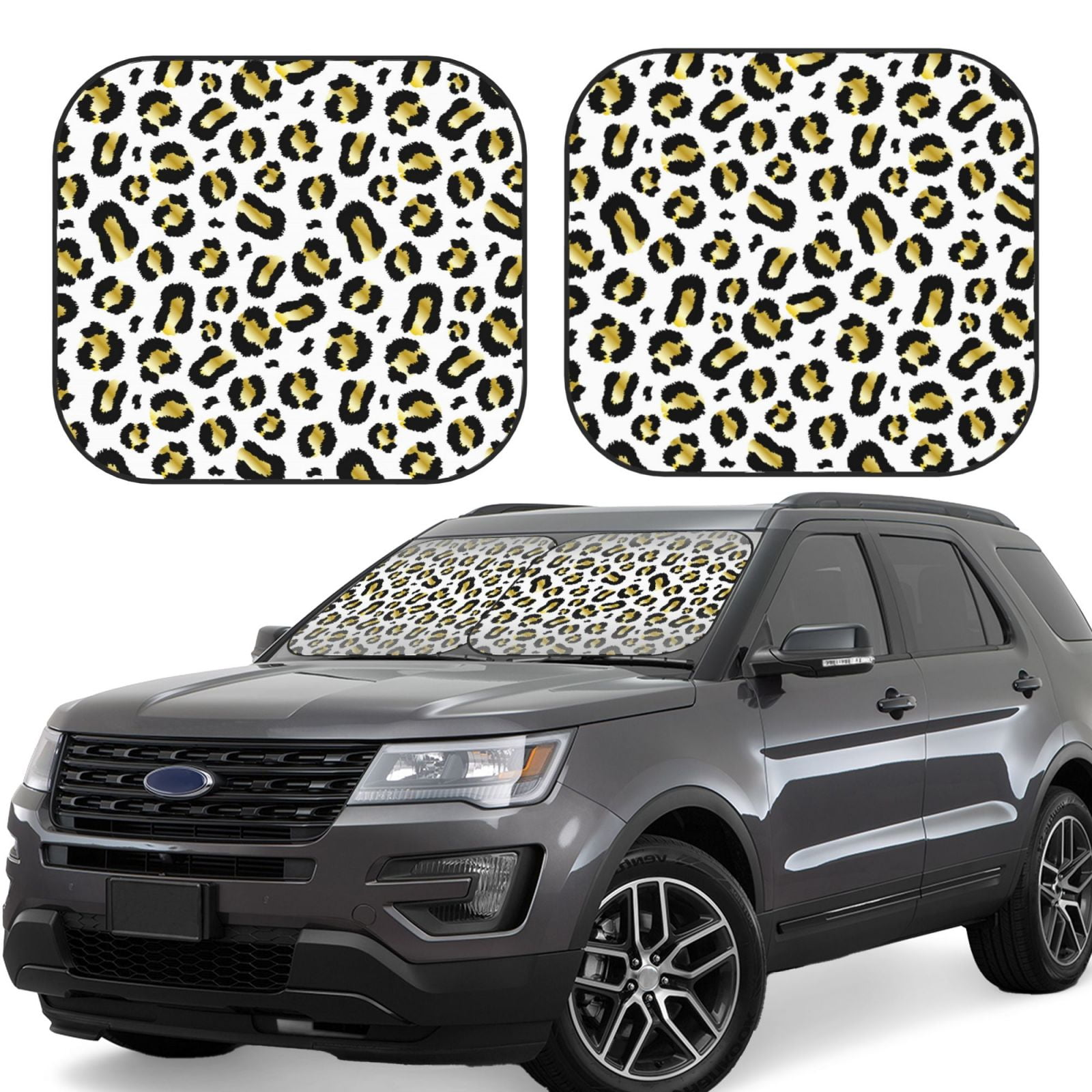 Car Windshield Sun Shade Foldable, Leopard gold black cute 2 Piece Car ...