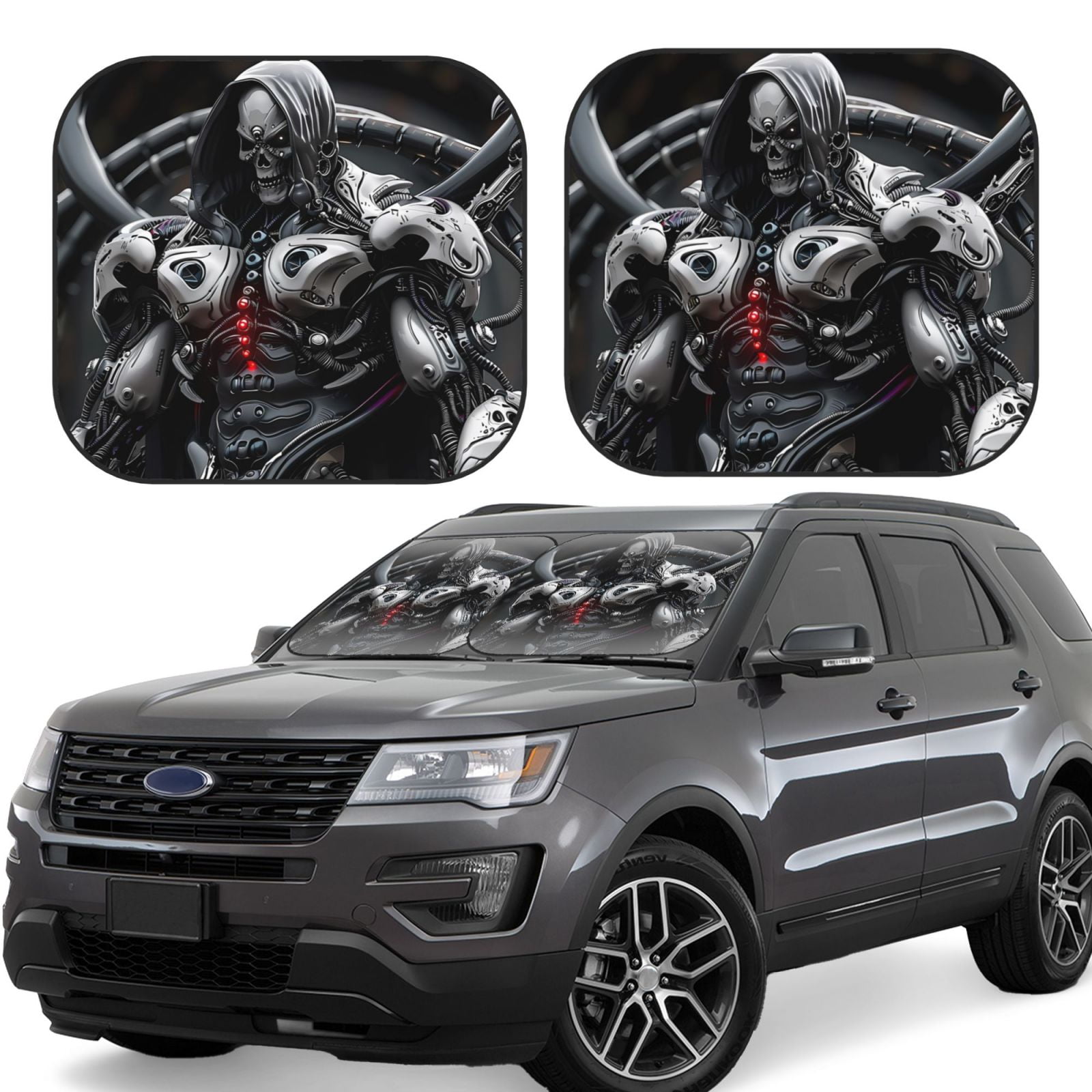 Car Windshield Sun Shade Foldable, Mecha Skeleton Warrior 2 Piece Car ...