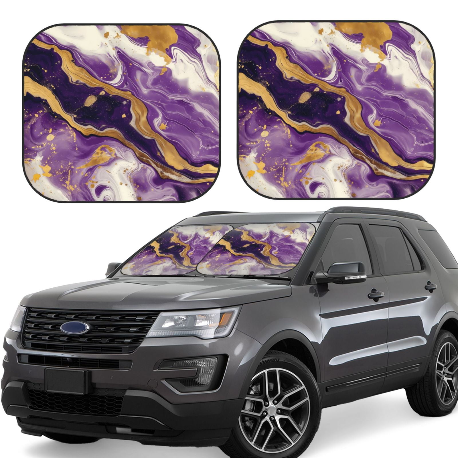 Car Windshield Sun Shade Foldable, Purple Gold Marble Swirls 2 Piece ...