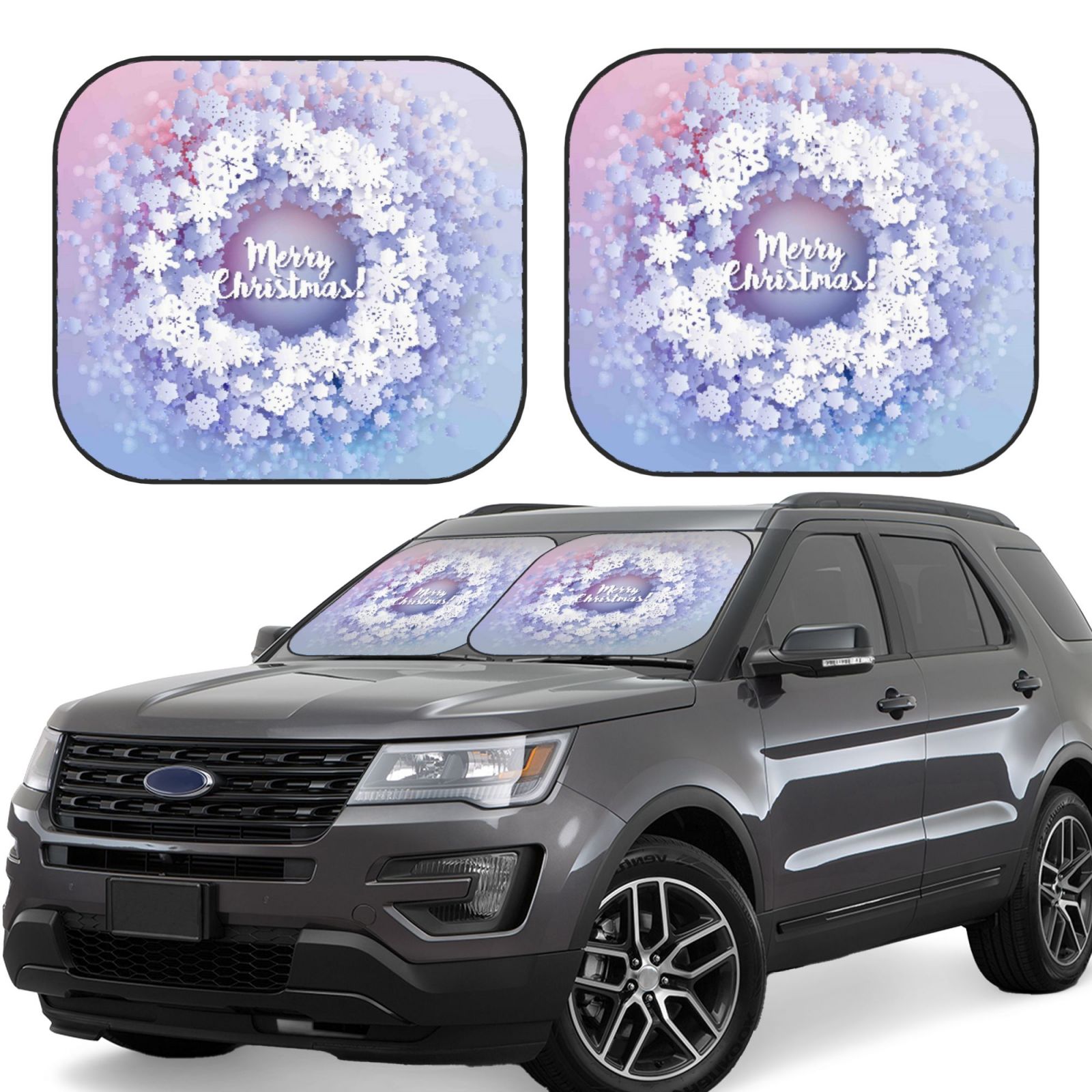 Car Windshield Sun Shade Foldable, Round Snow Merry Christmas Winter ...