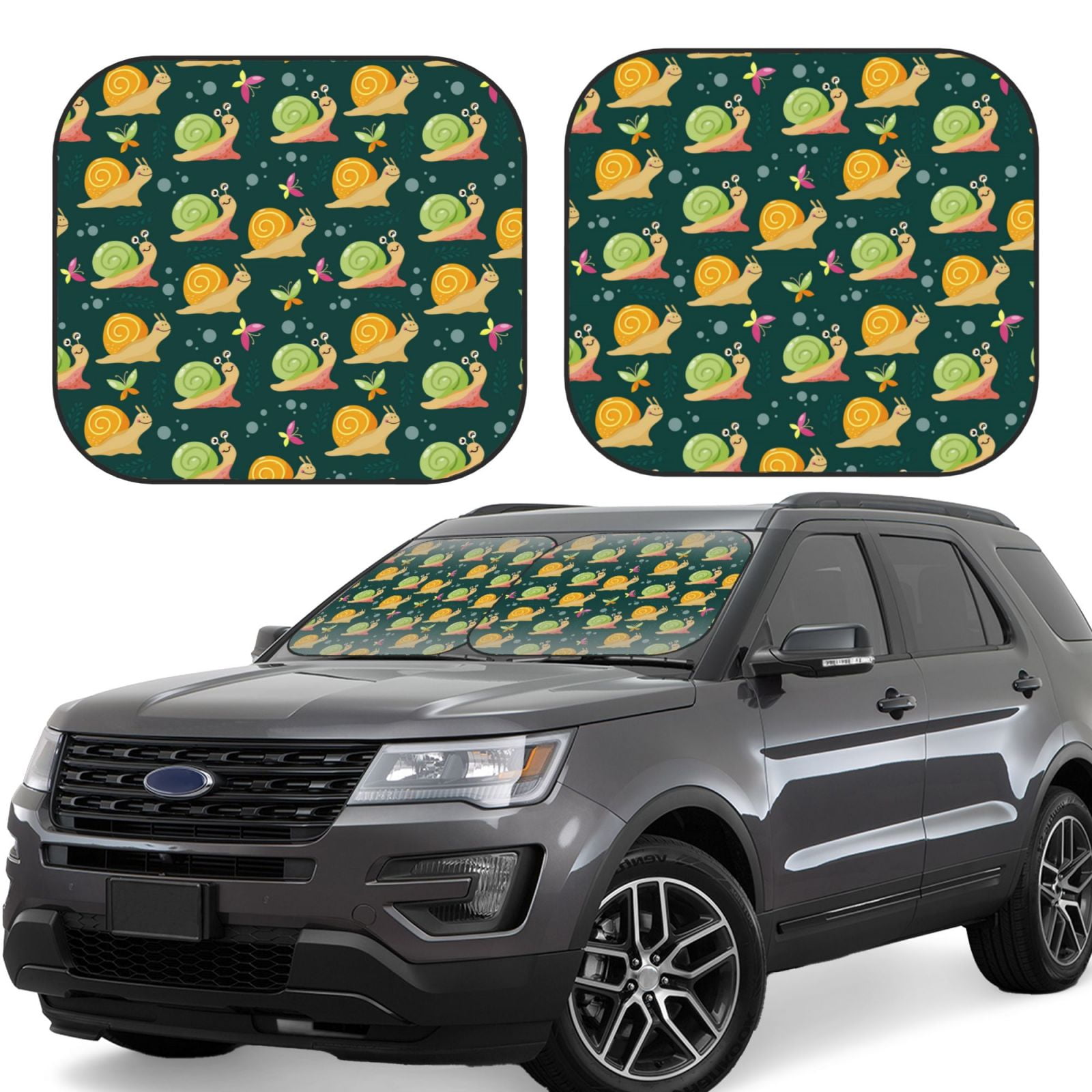 Car Windshield Sun Shade Foldable, Snails And Butterfies 2 Piece Car ...