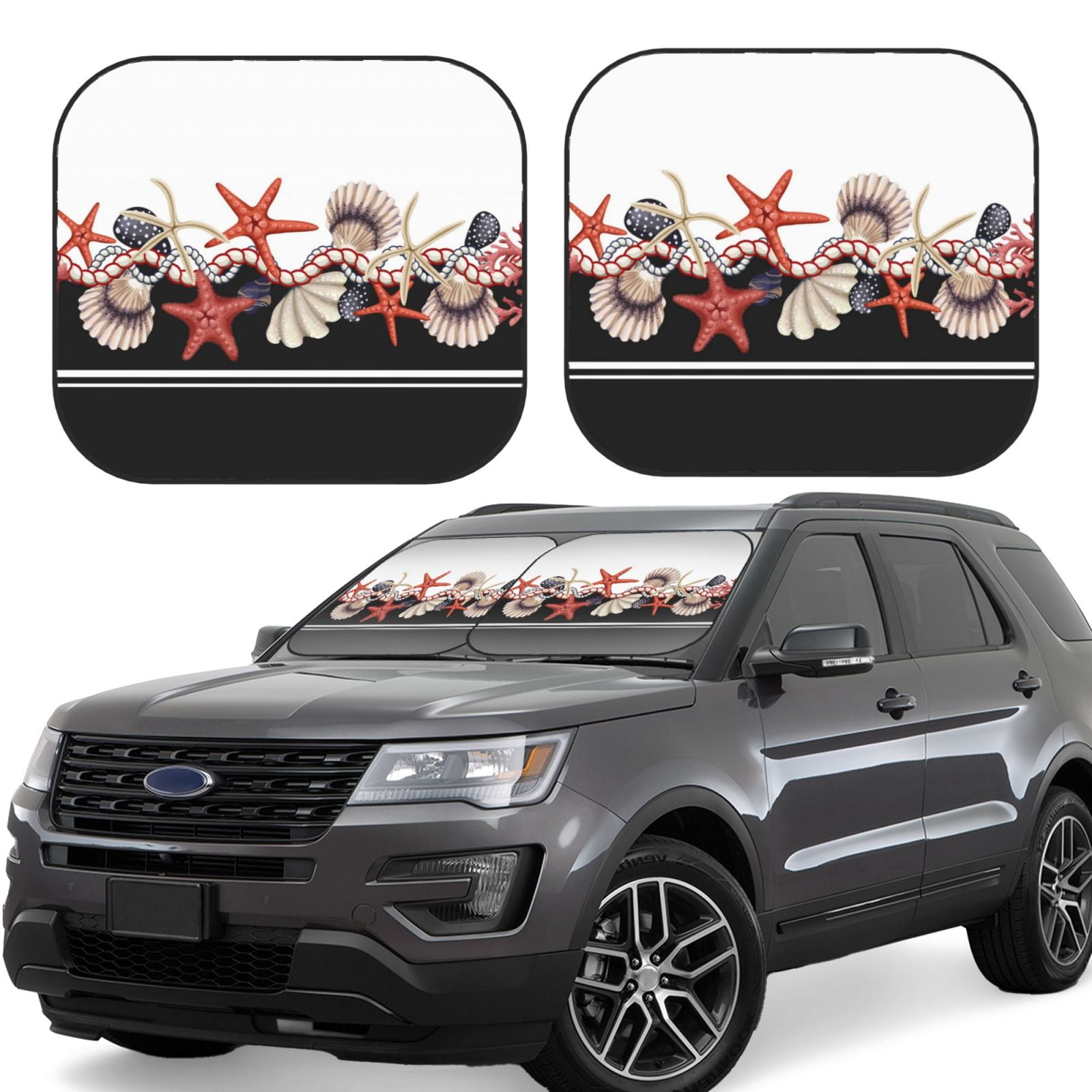 Car Windshield Sun Shade Foldable, Starfishes Shells 2 Piece Car Sun ...