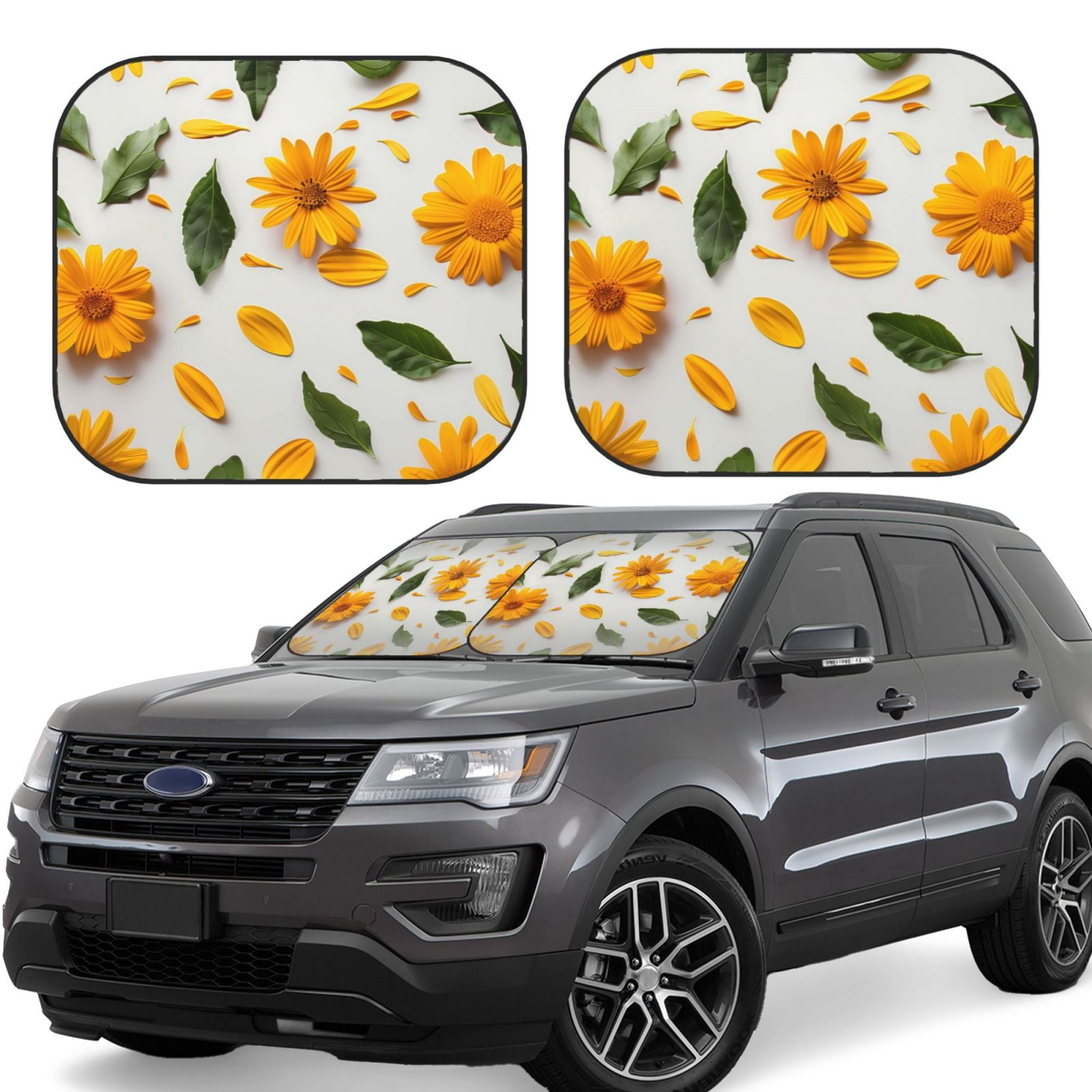 Car Windshield Sun Shade Foldable, Sunny Yellow SunFlower 2 Piece Car ...